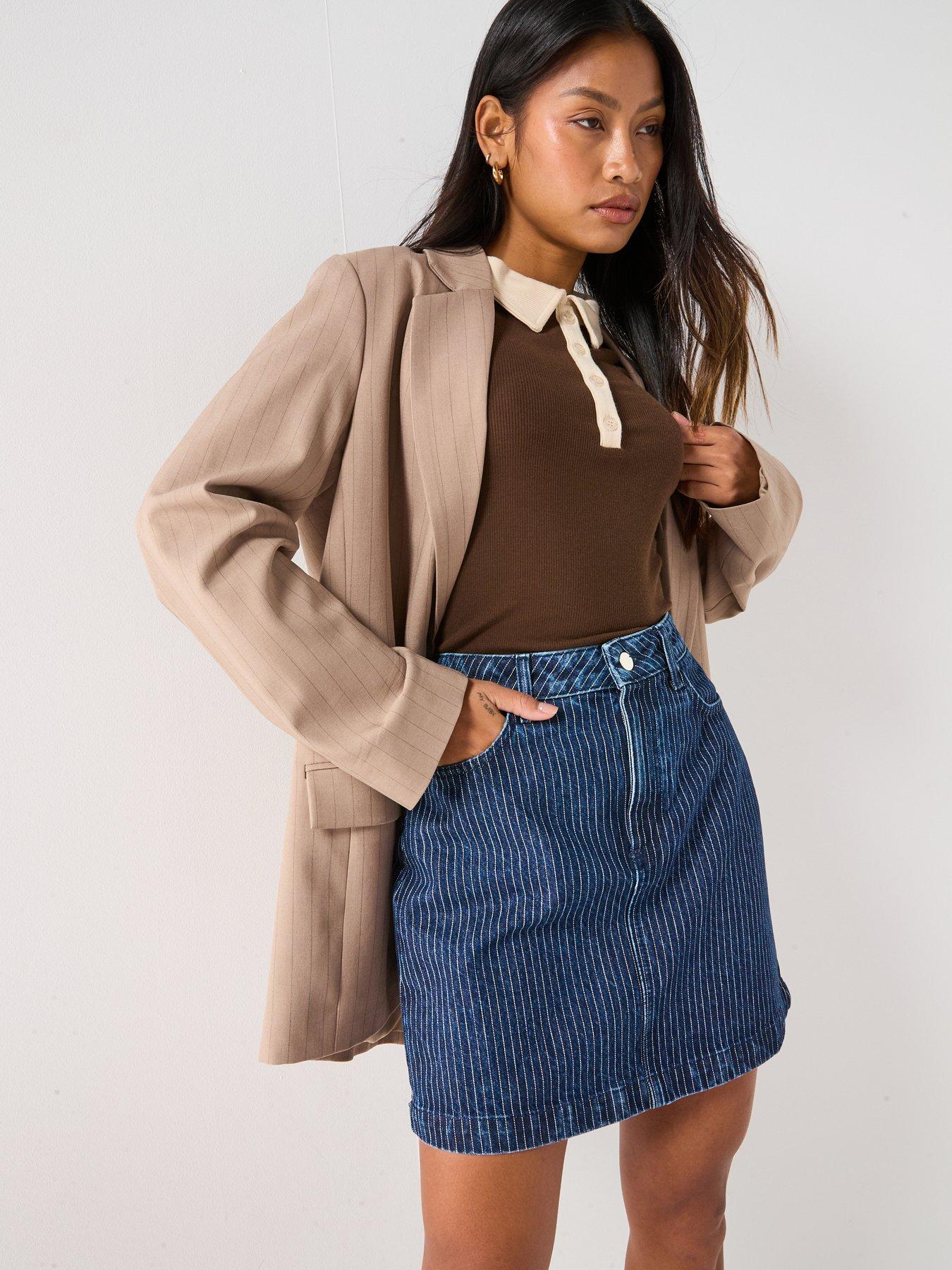 The Very Collection Denim Stripe Mini Skirt - Dark Wash | Very