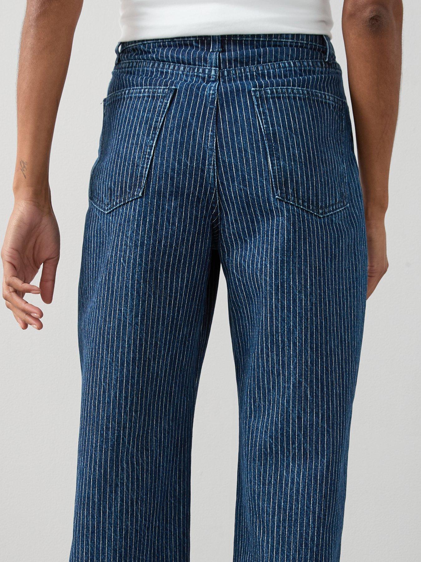 The Very Collection Denim Stripe Wide Leg Jeans - Dark Wash | Very
