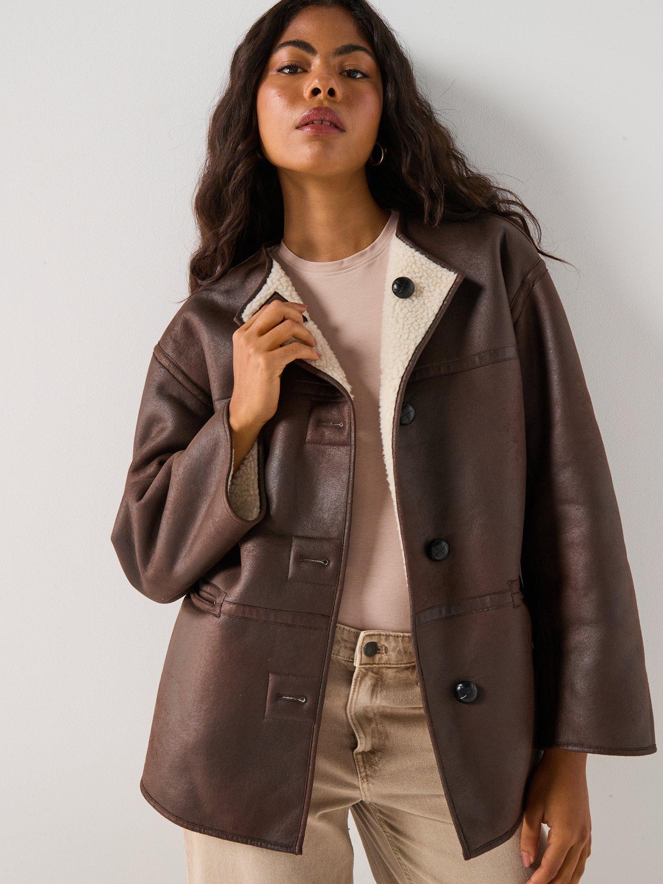 PIECES Reversible Teddy Pu Jacket - Brown | Very