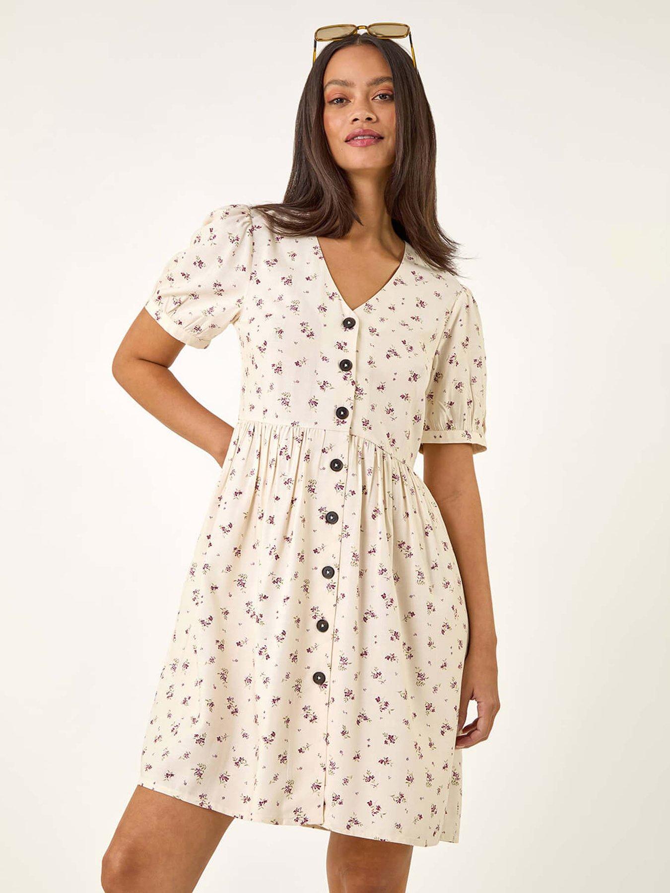 Roman Dusk Floral Button Down Dress - Ivory | Very