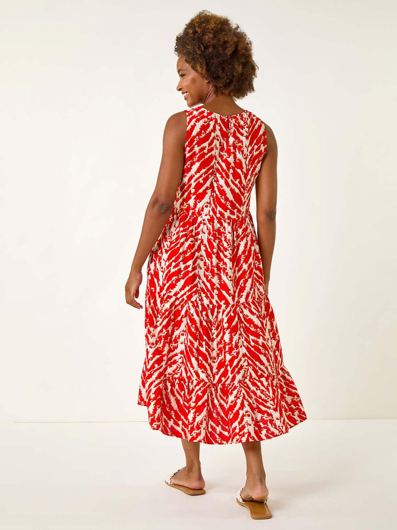 Roman Abstract Tiered Smock Dress - Red | Very