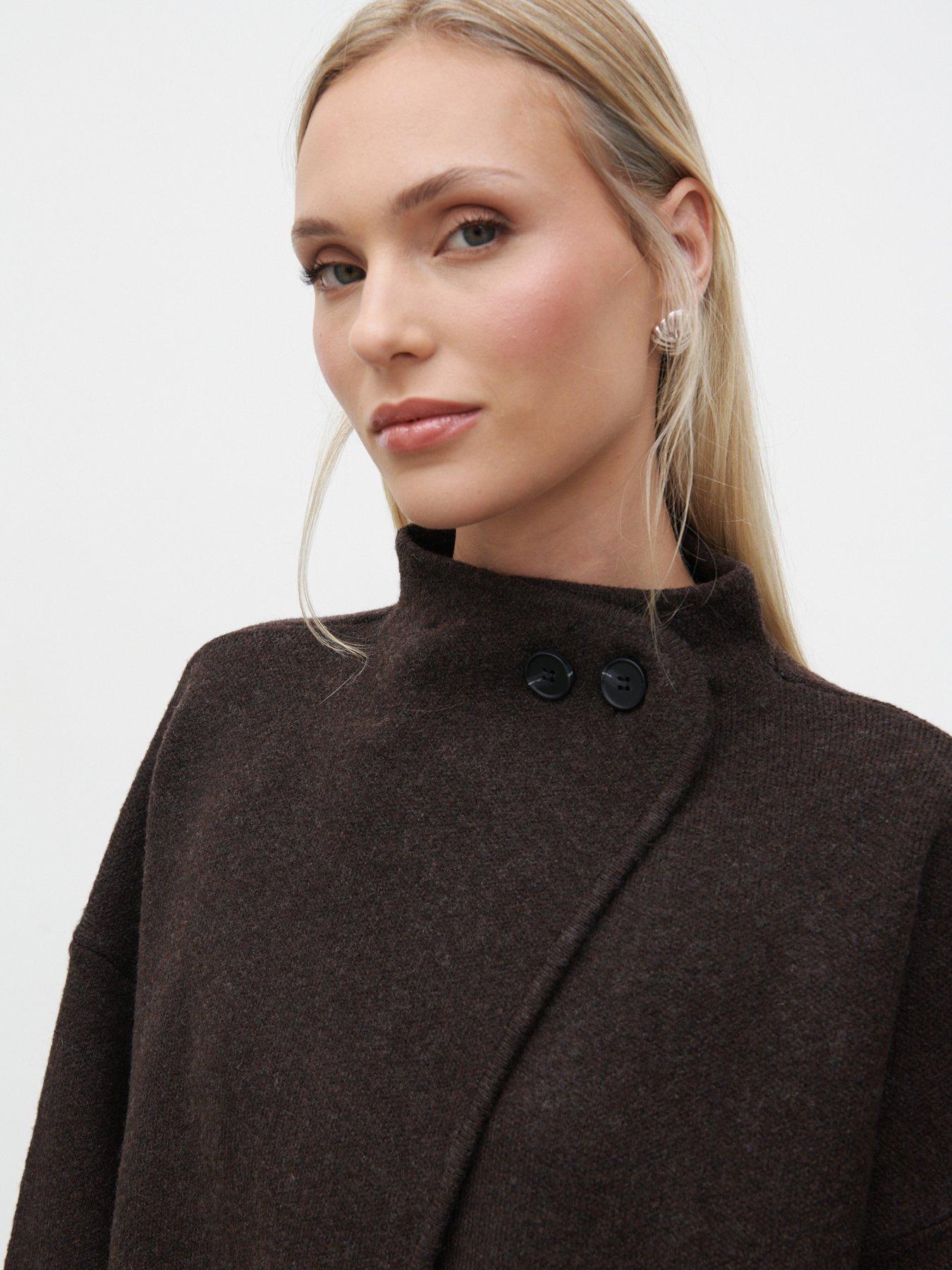 Pretty Lavish Sarlina Crossover Knit Cardigan With Button Neck - Brown ...