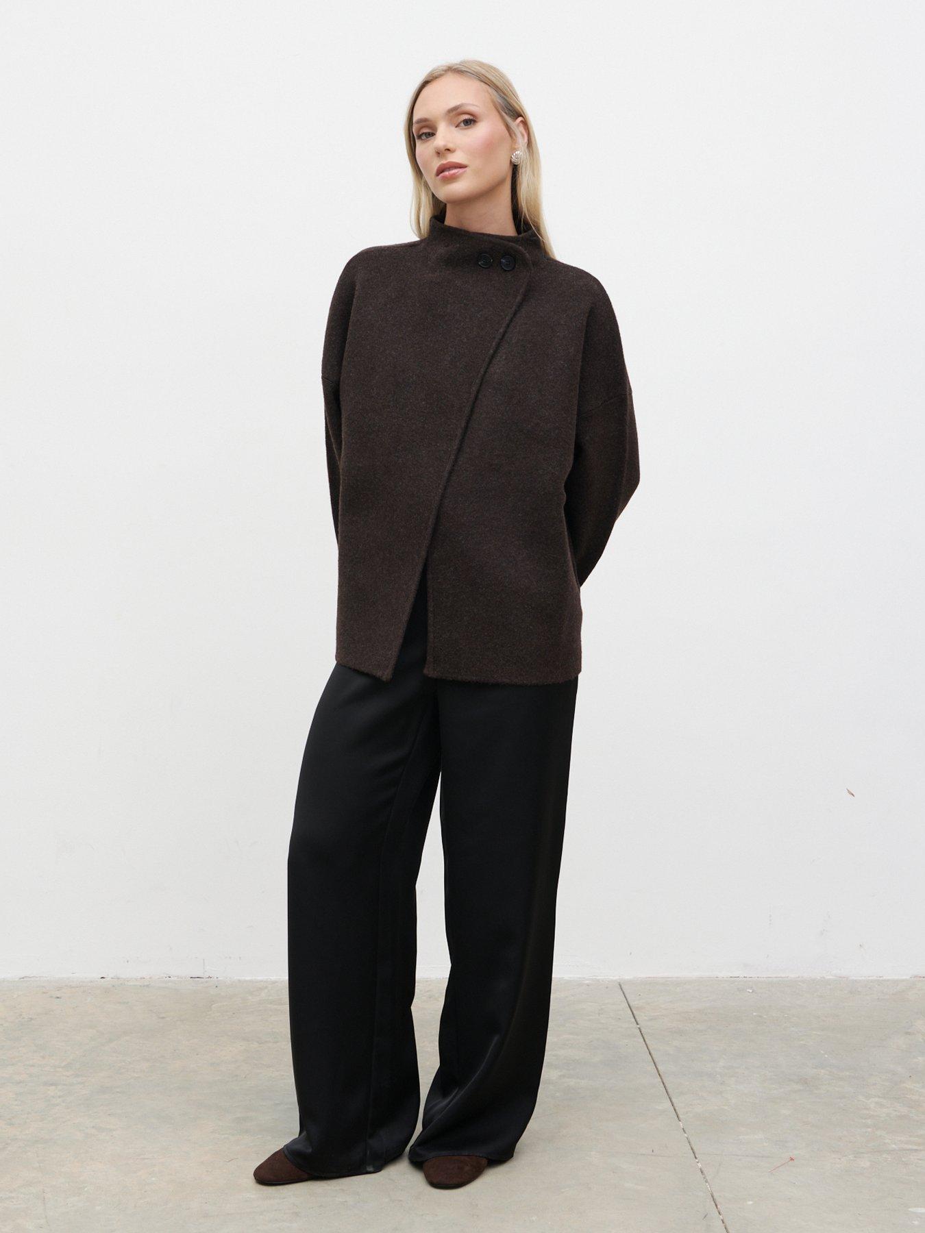 Pretty Lavish Sarlina Crossover Knit Cardigan With Button Neck - Brown ...