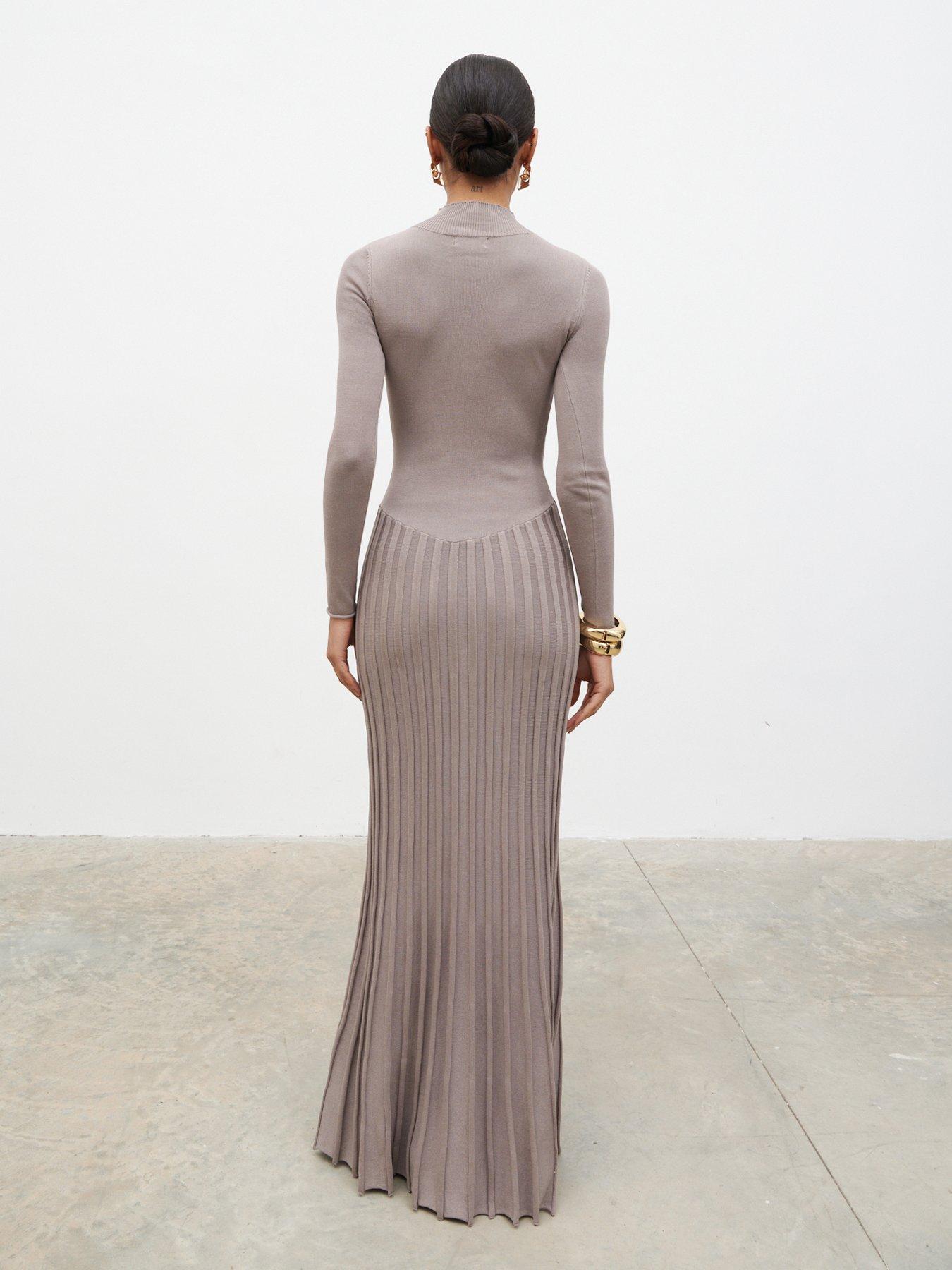 Pretty Lavish Gloria Fine Knit Pleated Maxi Dress - Brown | Very