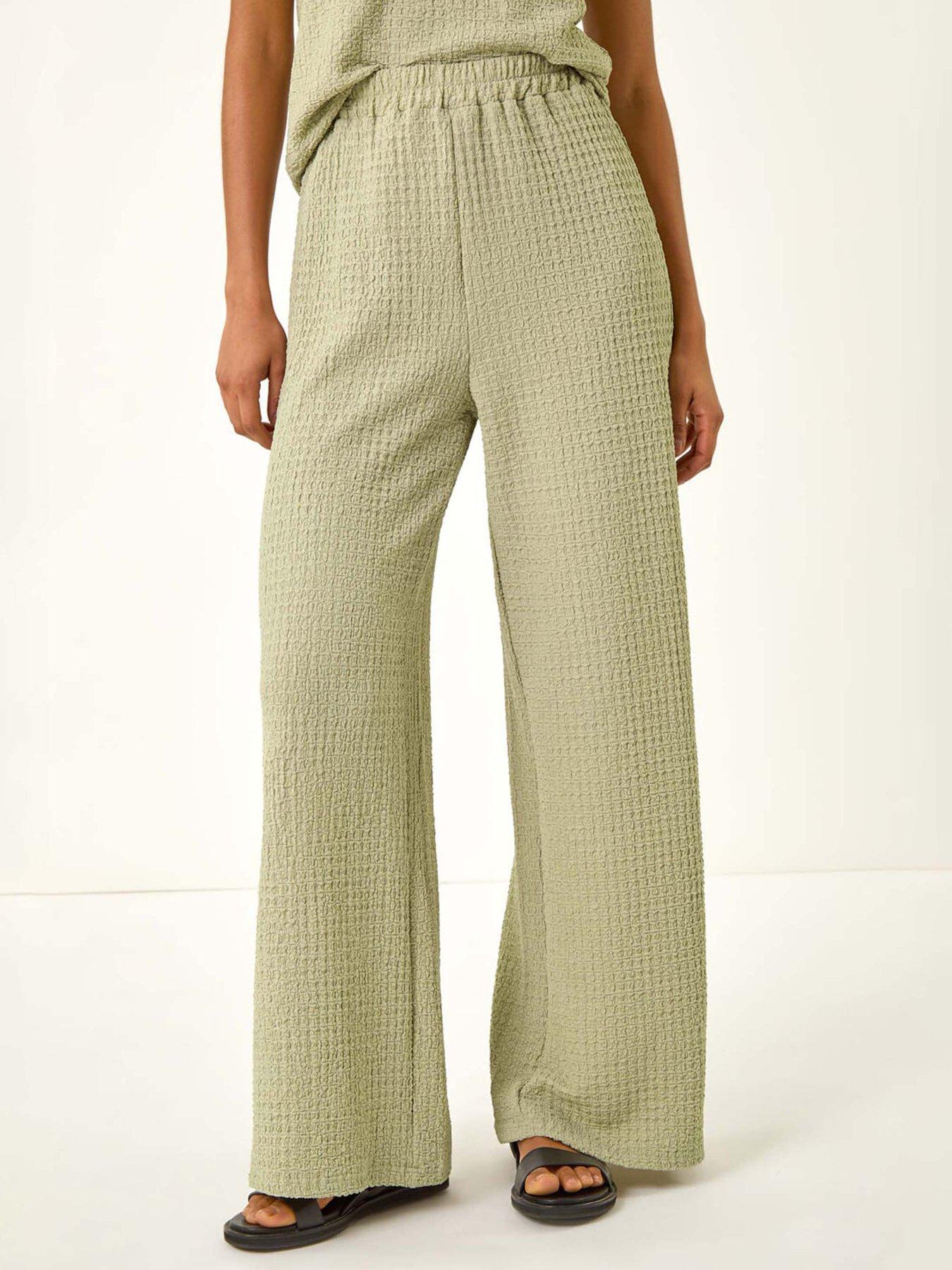 Roman Dusk Textured Wide Leg Stretch Trouser - Beige | Very