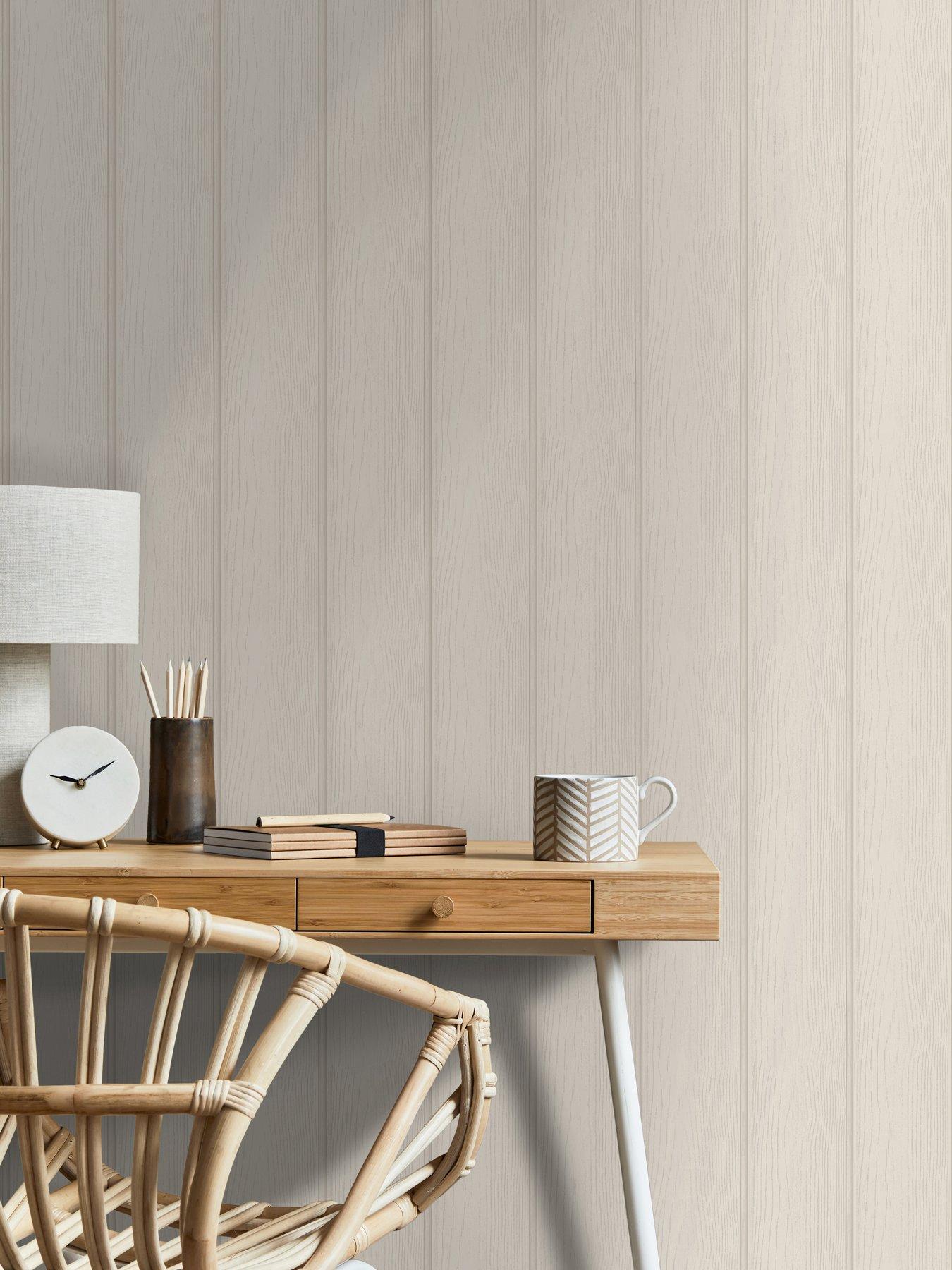 Holden Decor Tongue & Groove Wallpaper - Beige | Very