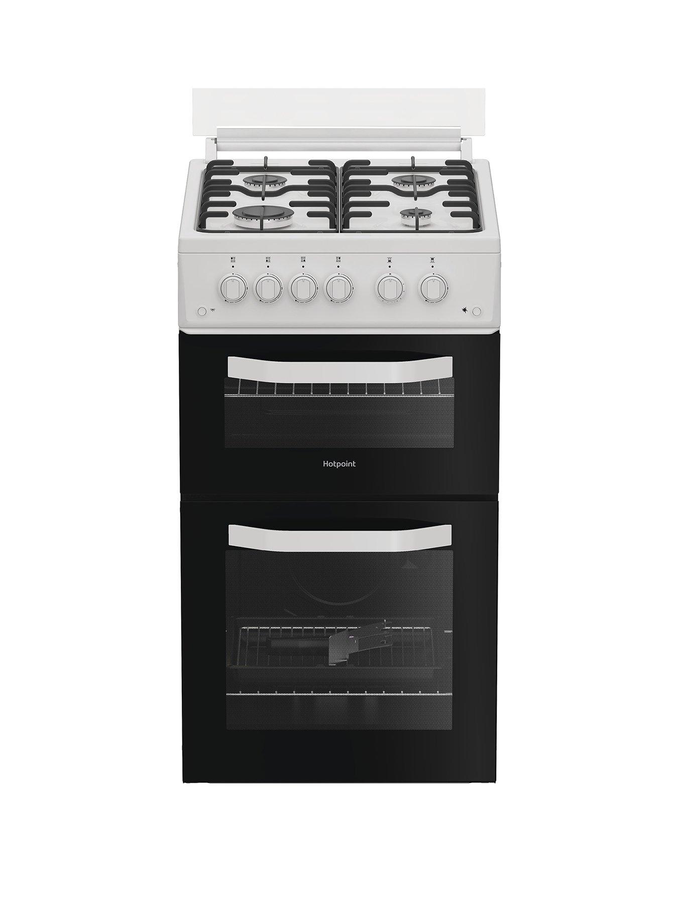 Hotpoint HTG5GCWL 50cm Gas Twin Cooker with Glass Lid - White | Very