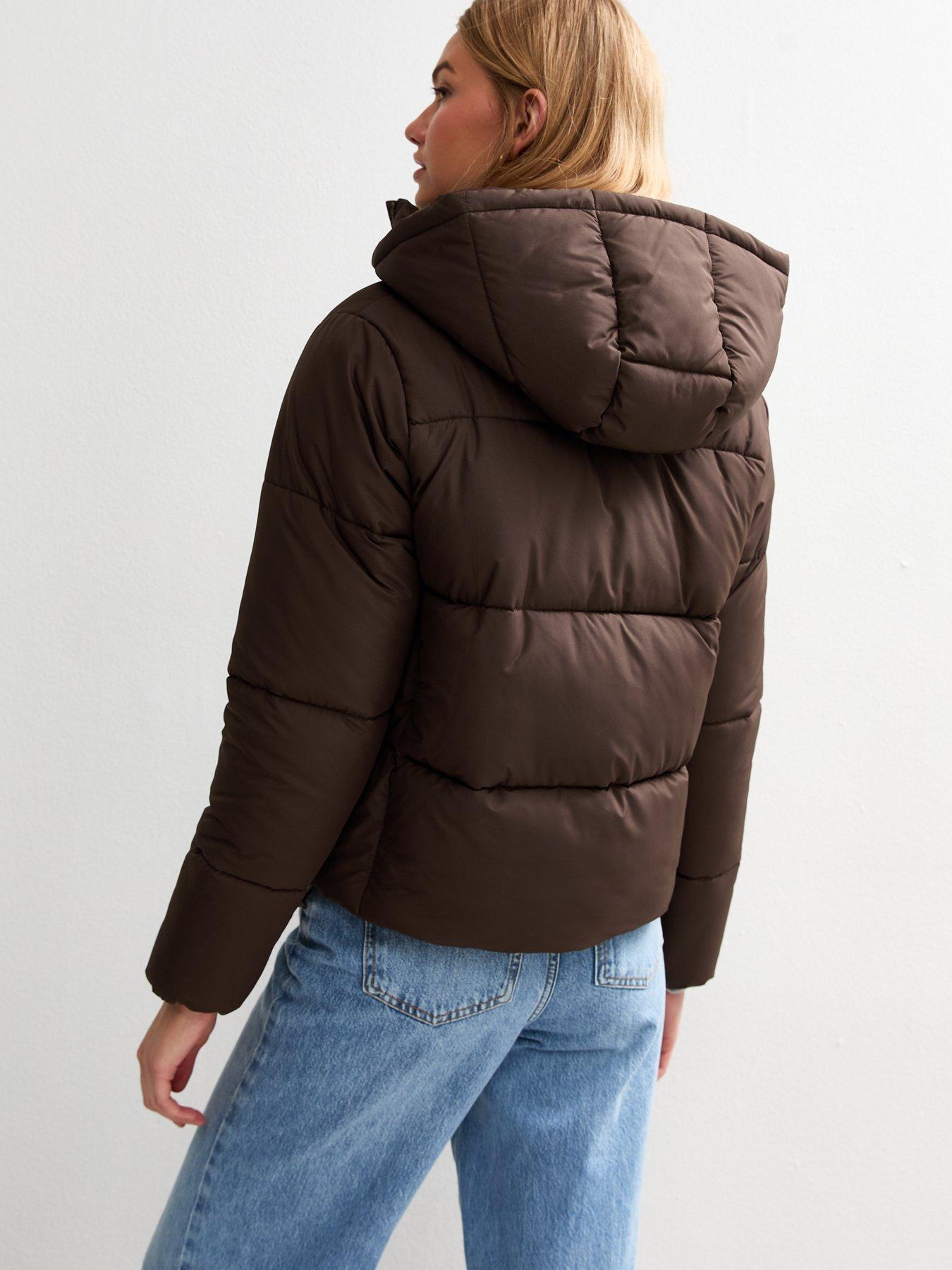 New Look Hooded Cropped Puffer Jacket - Brown | Very