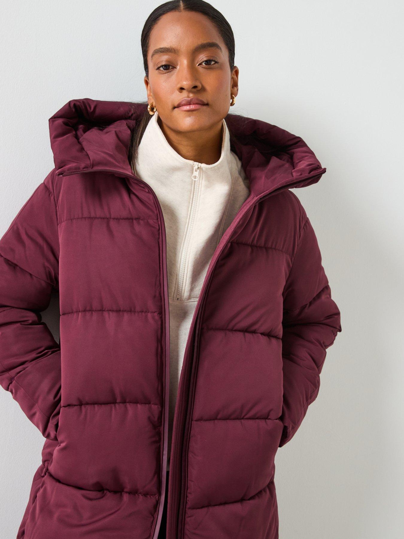 Mango Long Hooded Padded Anorak - Red | Very