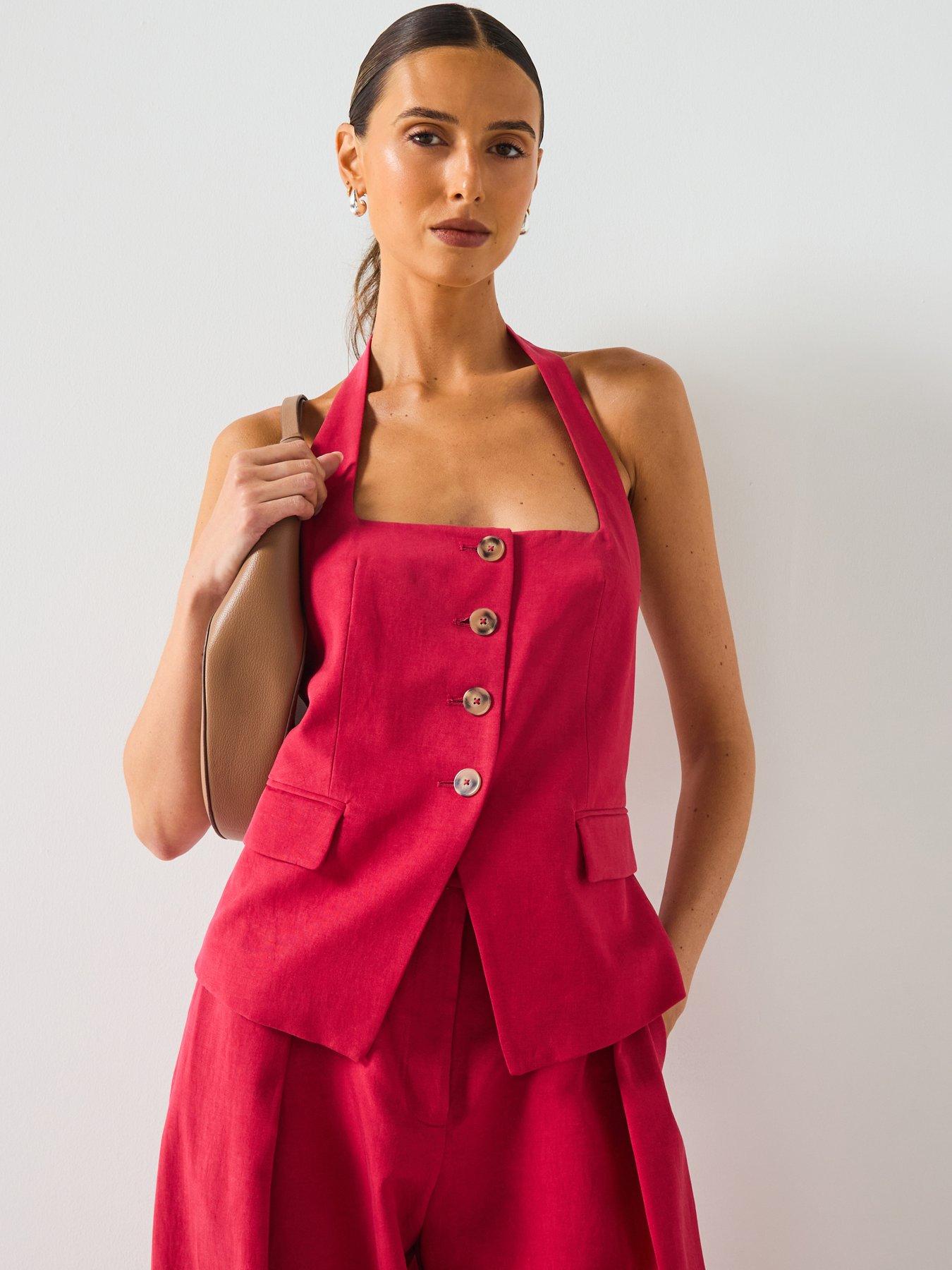 Mango Linen Blend Suit Waistcoat - Red | Very