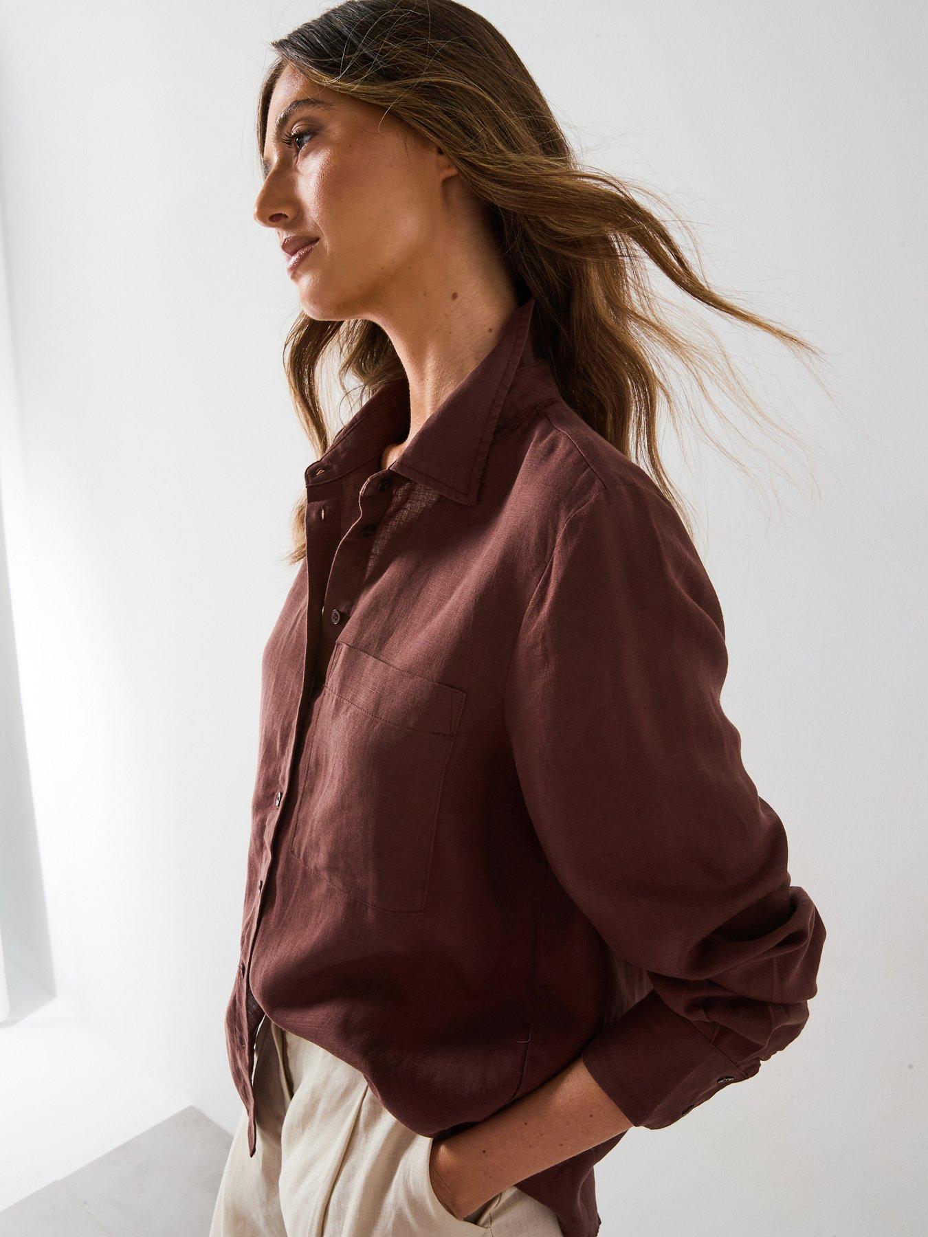 Mango Straight-Cut Lyocell Linen Blend Shirt - Brown | Very