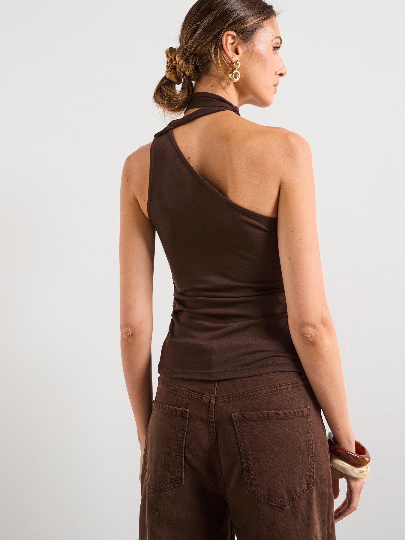 Mango One Shoulder Drape Top - Brown | Very
