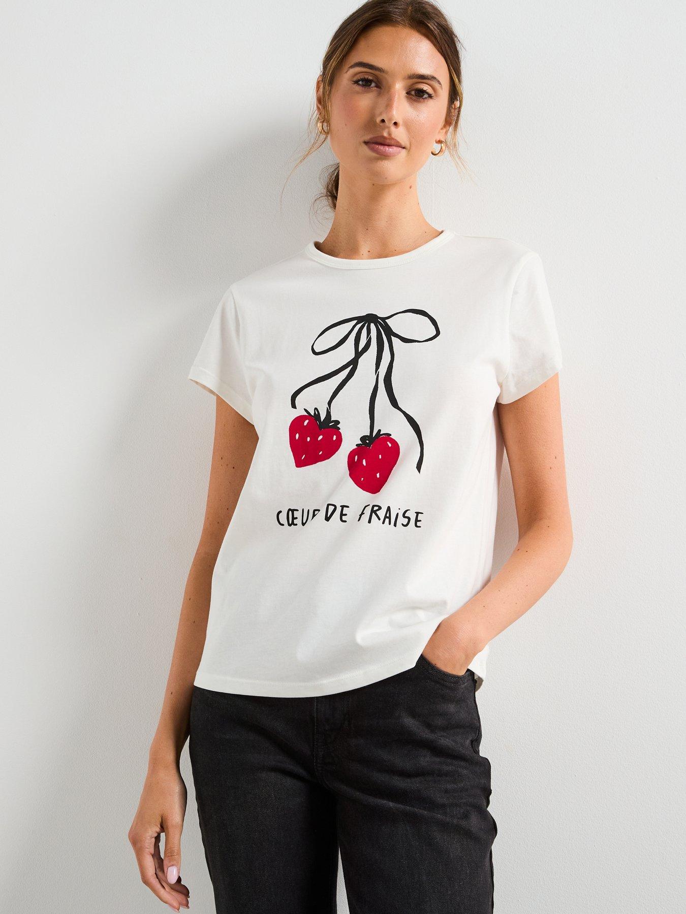 Mango Printed Cotton Blend T-Shirt - White | Very