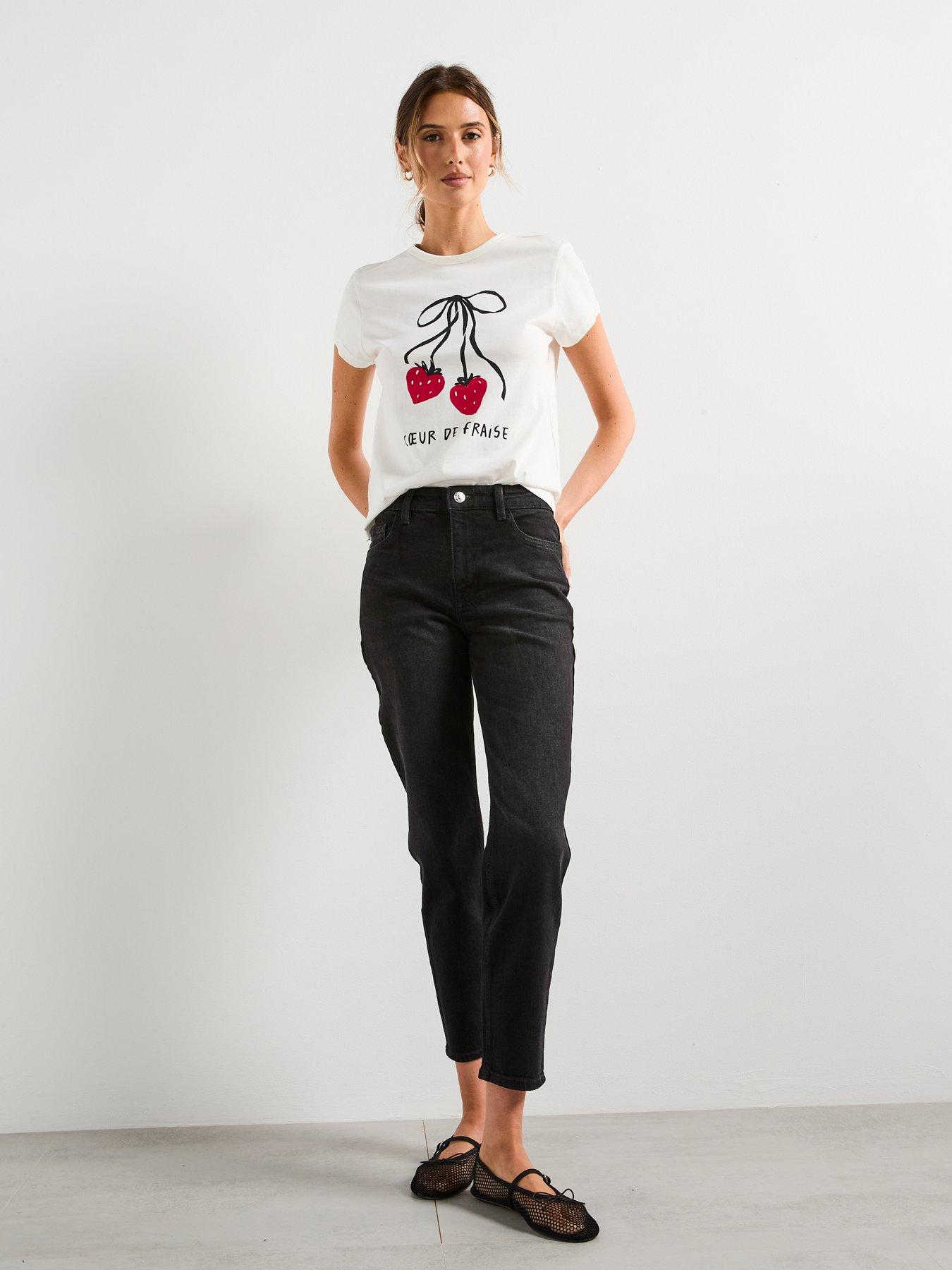 Mango Printed Cotton Blend T-Shirt - White | Very