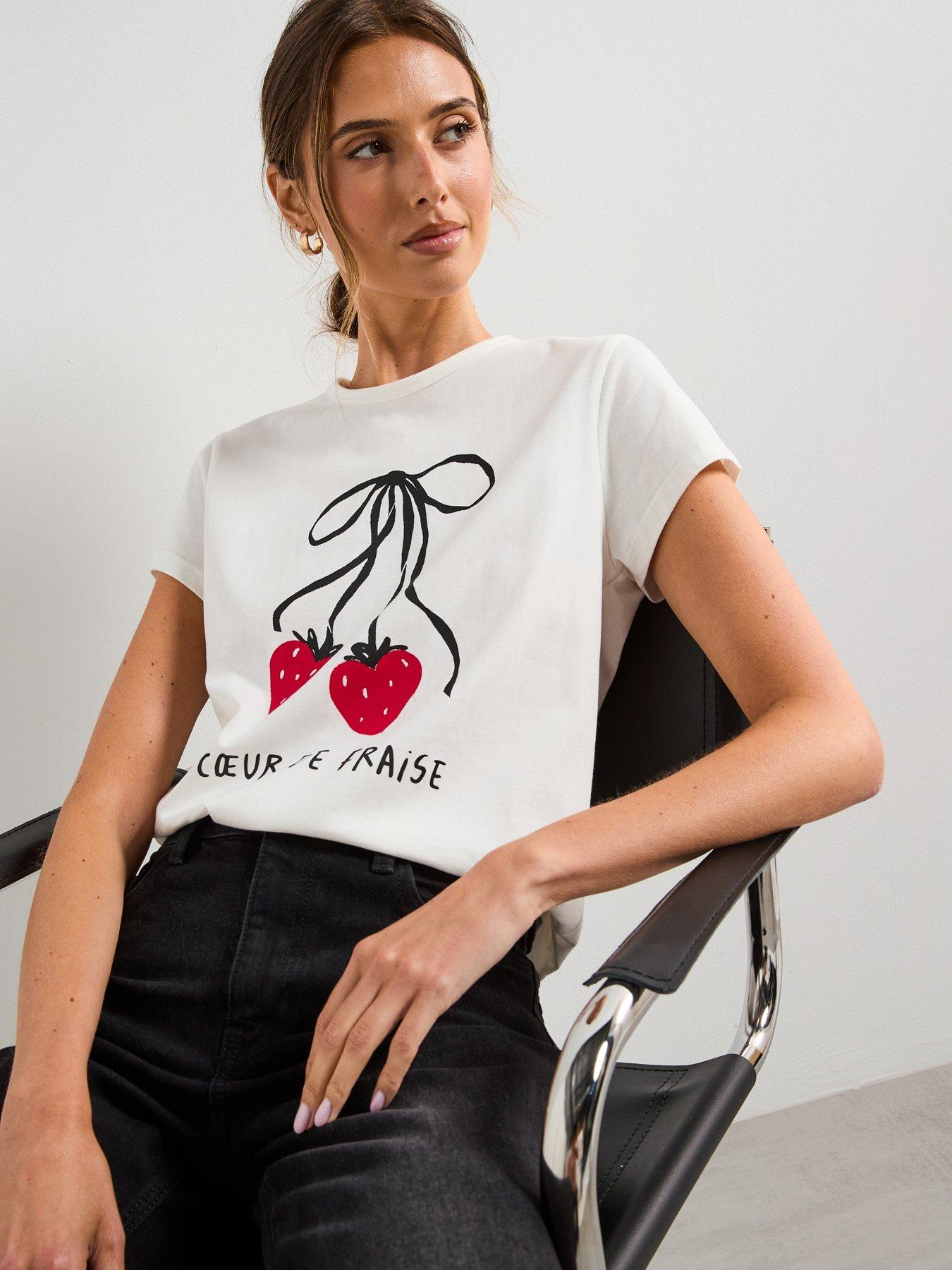 Mango Printed Cotton Blend T-Shirt - White | Very