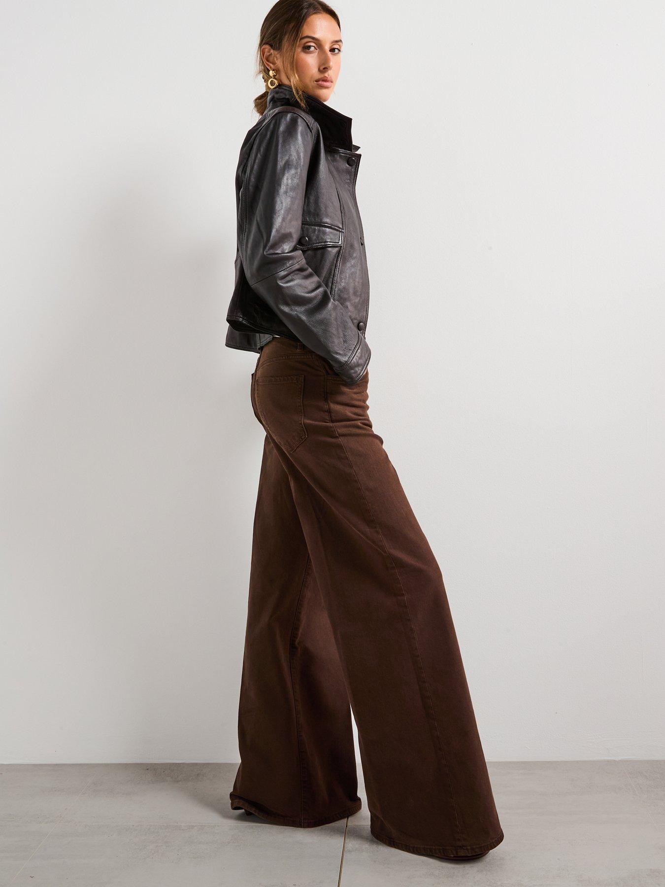 Mango High Collar Leather Jacket - Brown | Very