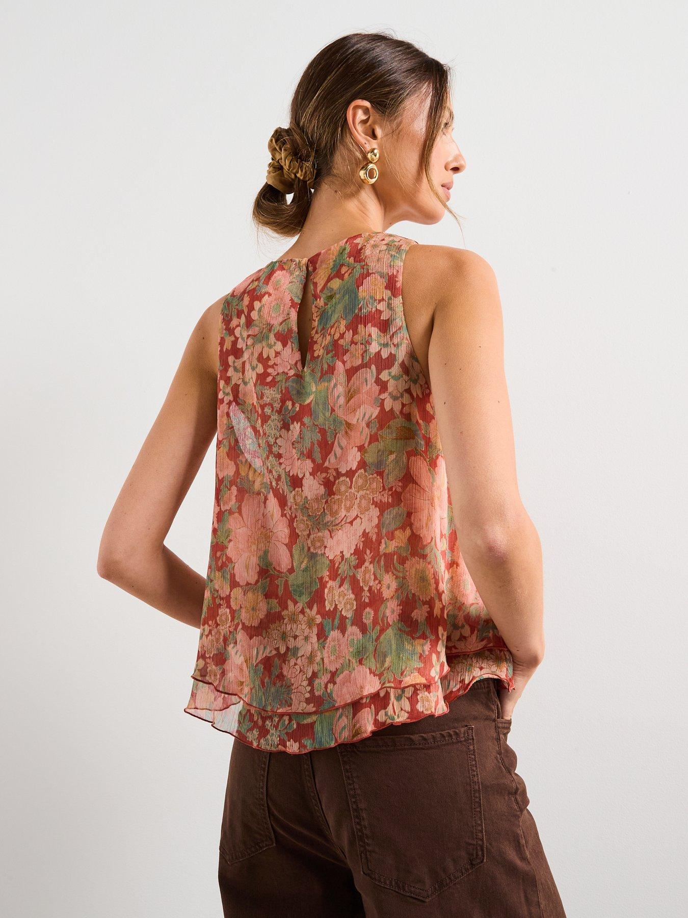 Mango Floral Pleated Blouse - Red | Very