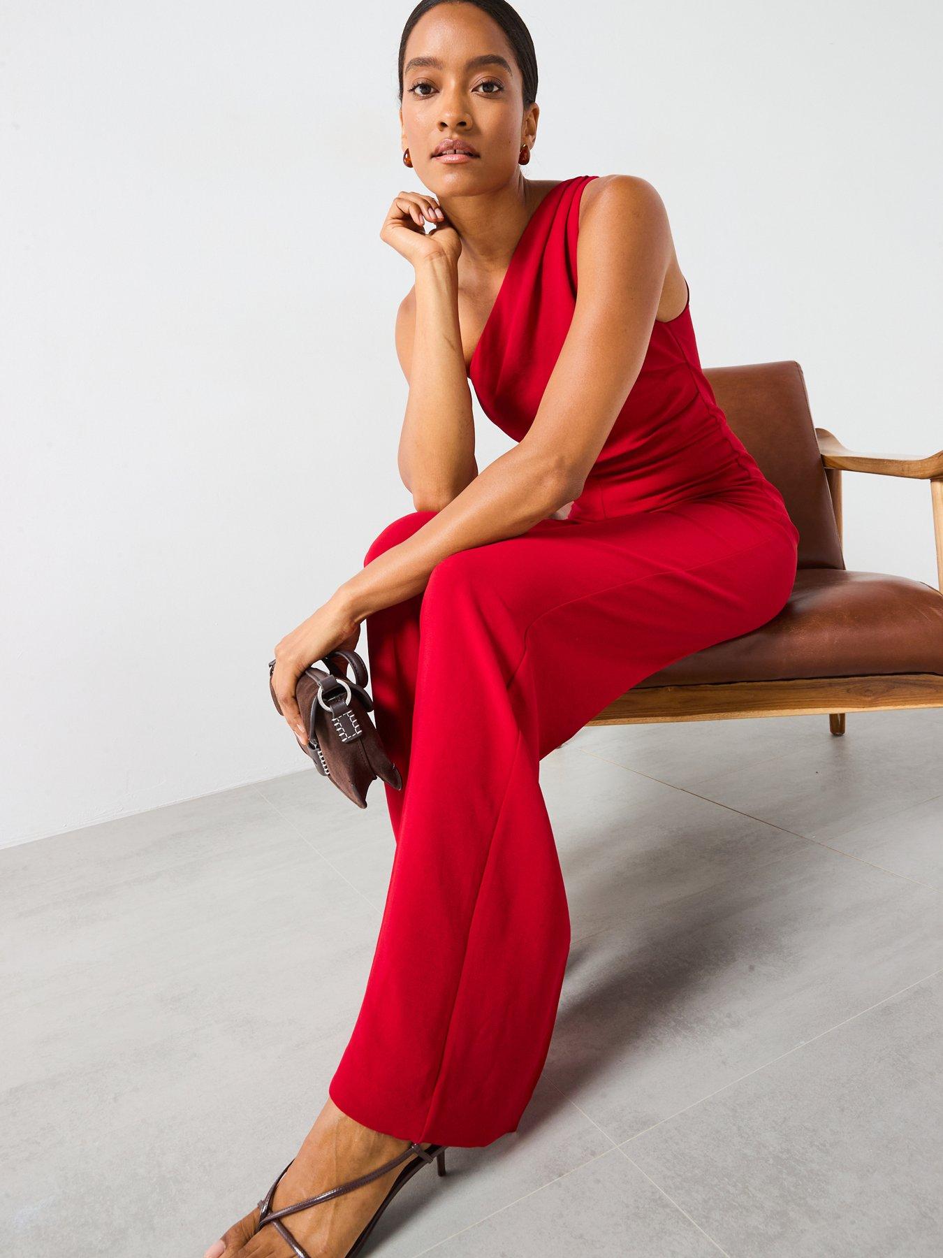 Mango One Shoulder Jumpsuit - Red | Very