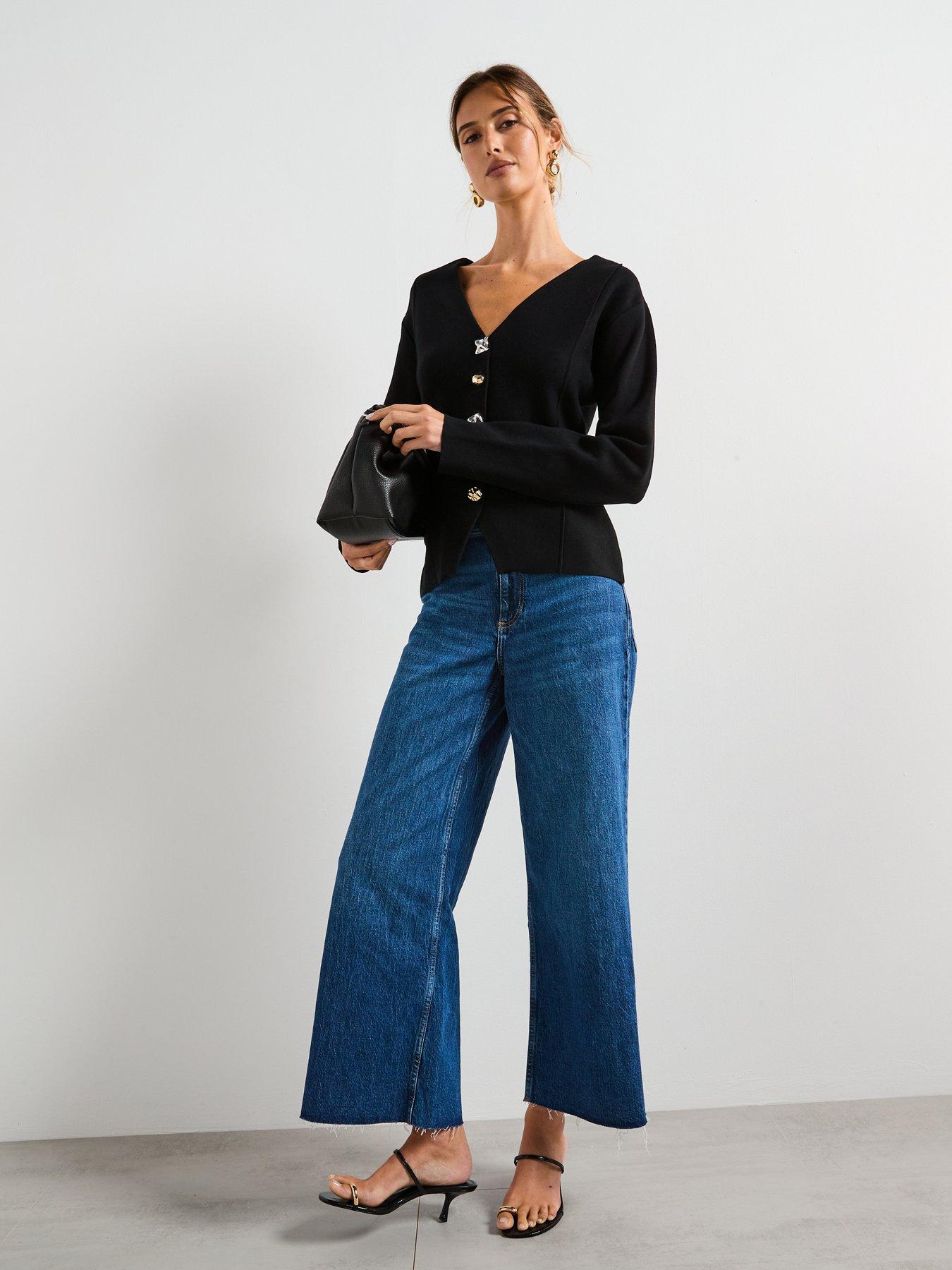 Mango Knitted Jacket With Jewel Buttons - Black | Very