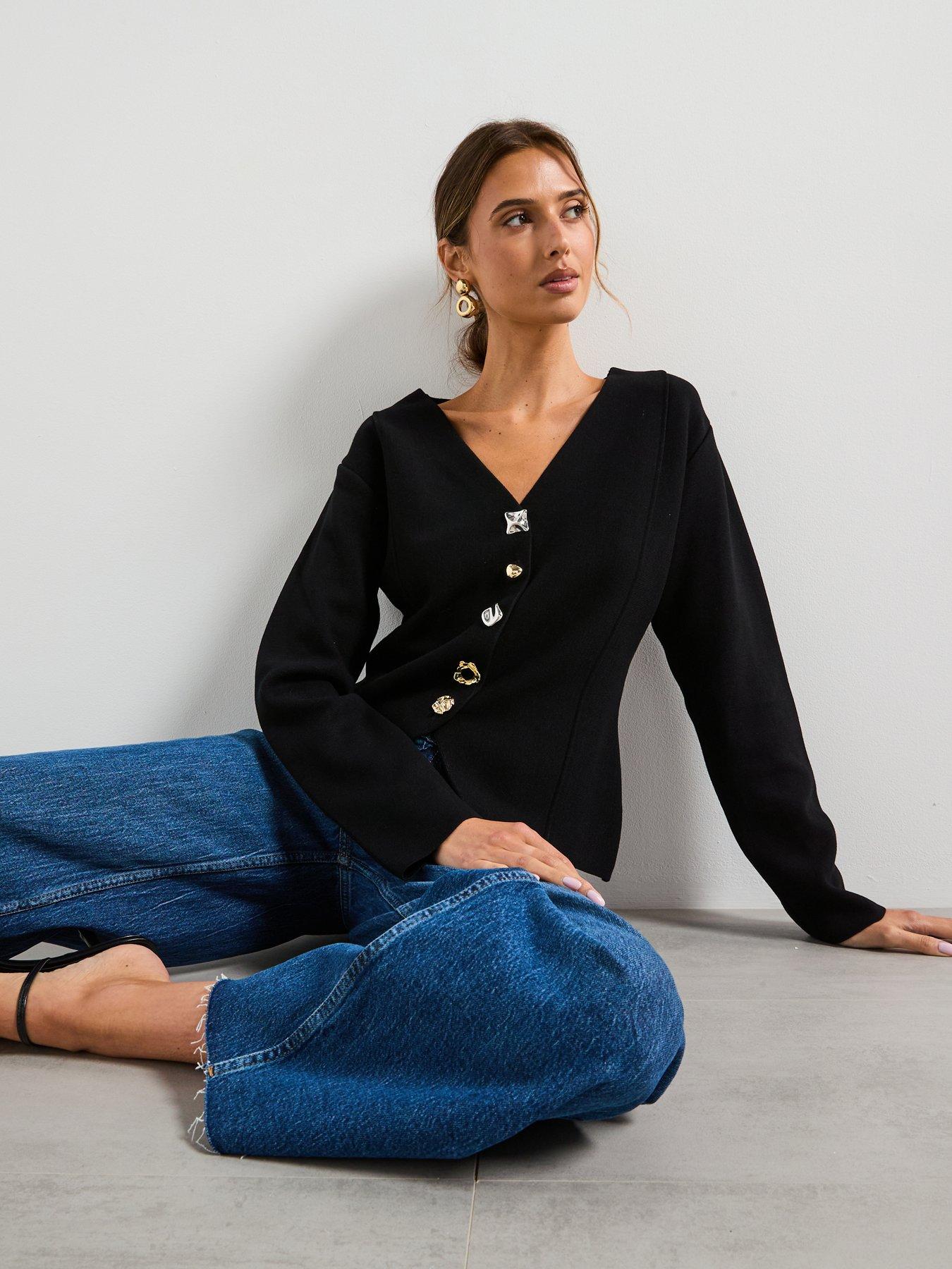 Mango Knitted Jacket With Jewel Buttons - Black | Very