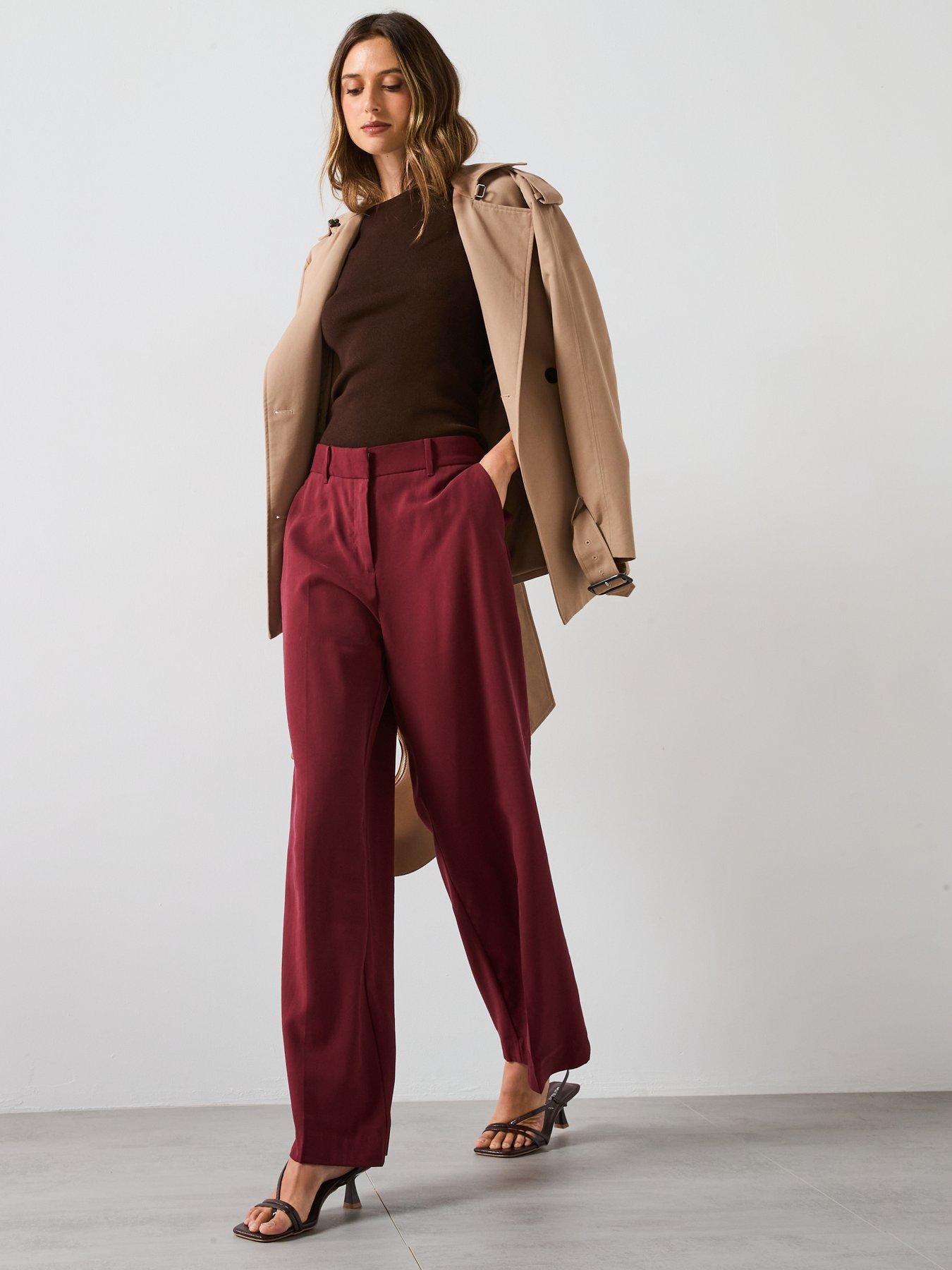 Mango Straight Mid Rise Trousers - Red | Very