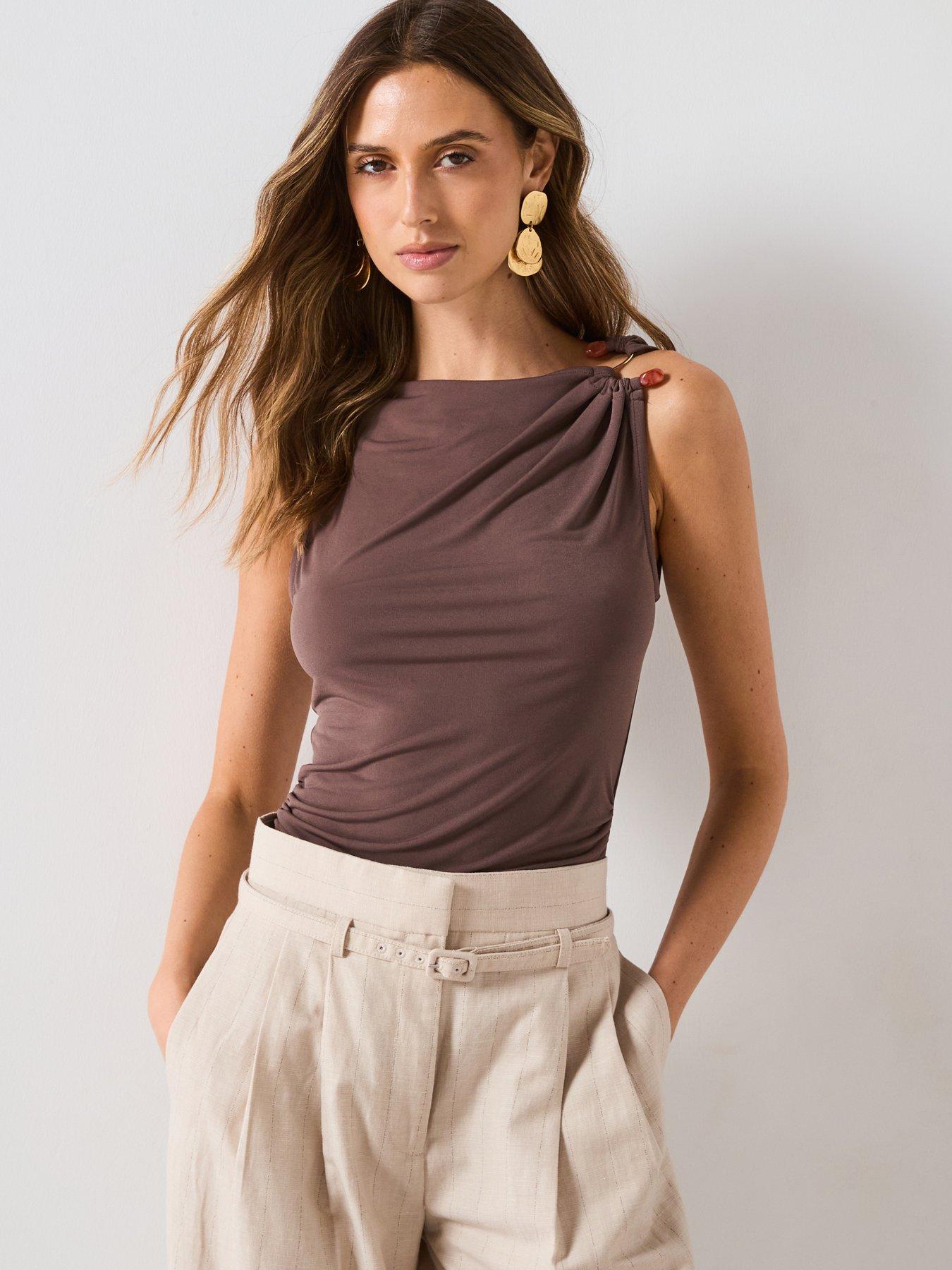 Mango Beaded Detail Tank Top - Beige | Very