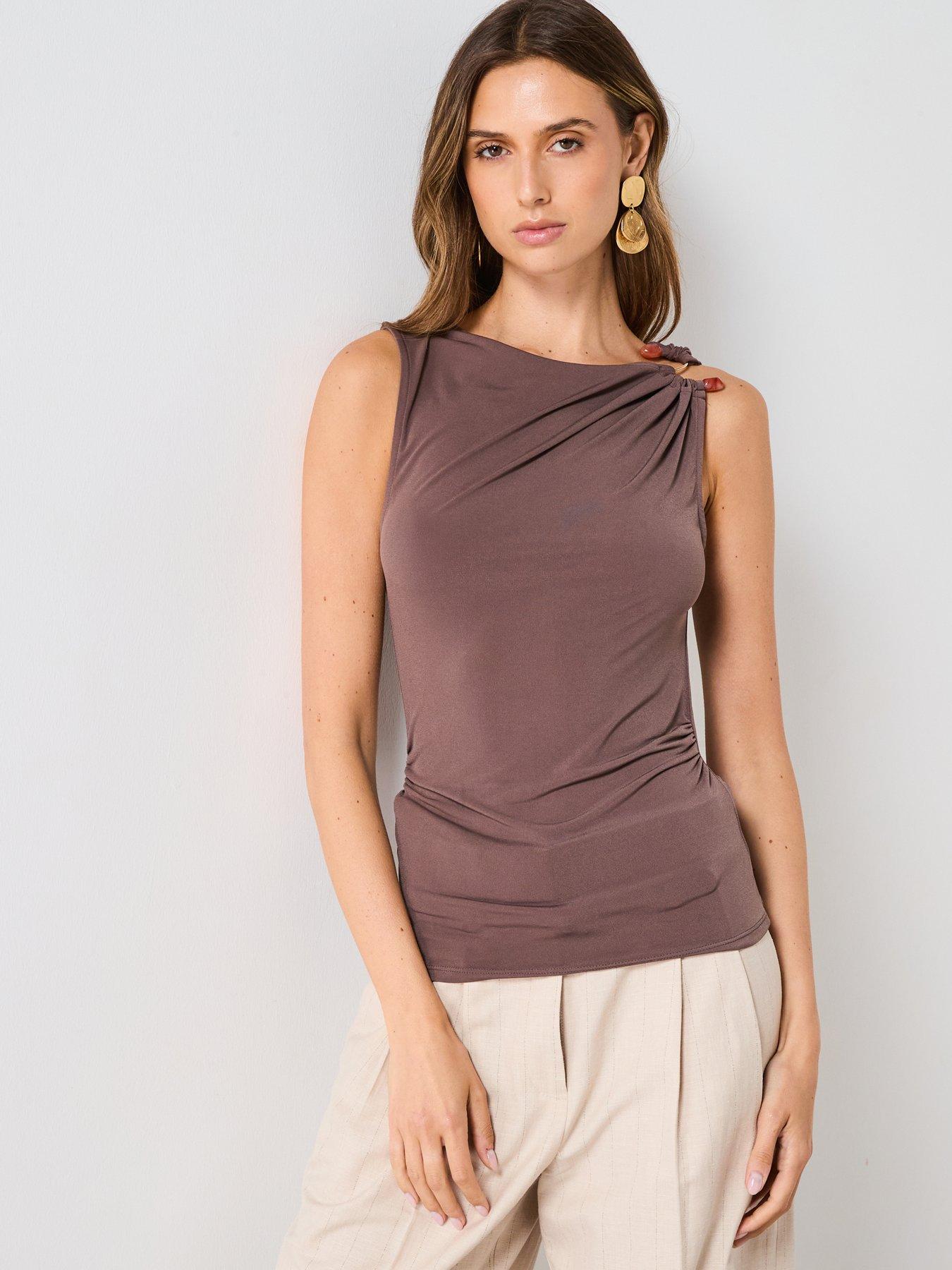 Mango Beaded Detail Tank Top - Beige | Very