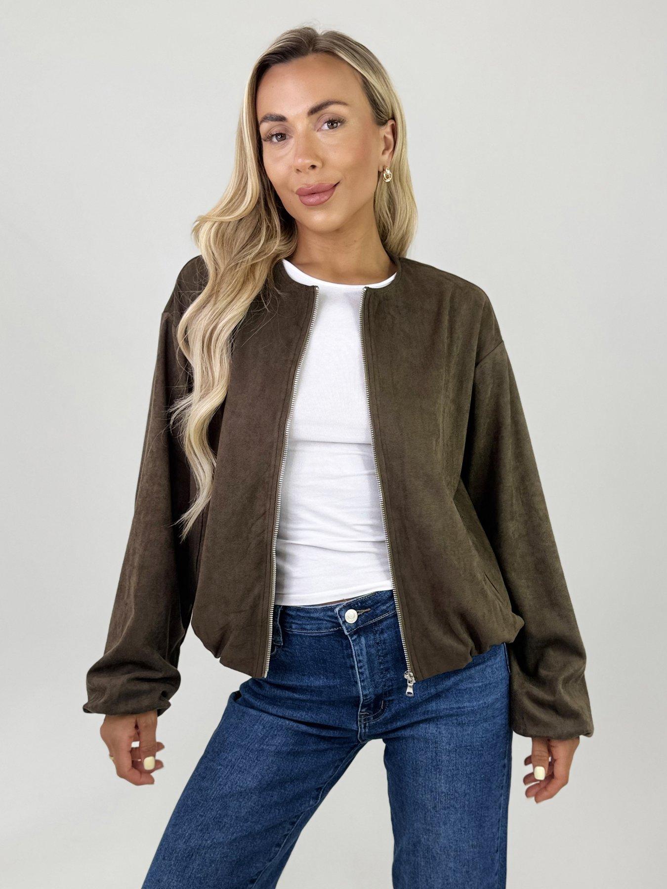 AX Paris Khaki Suedette Jacket - Green | Very