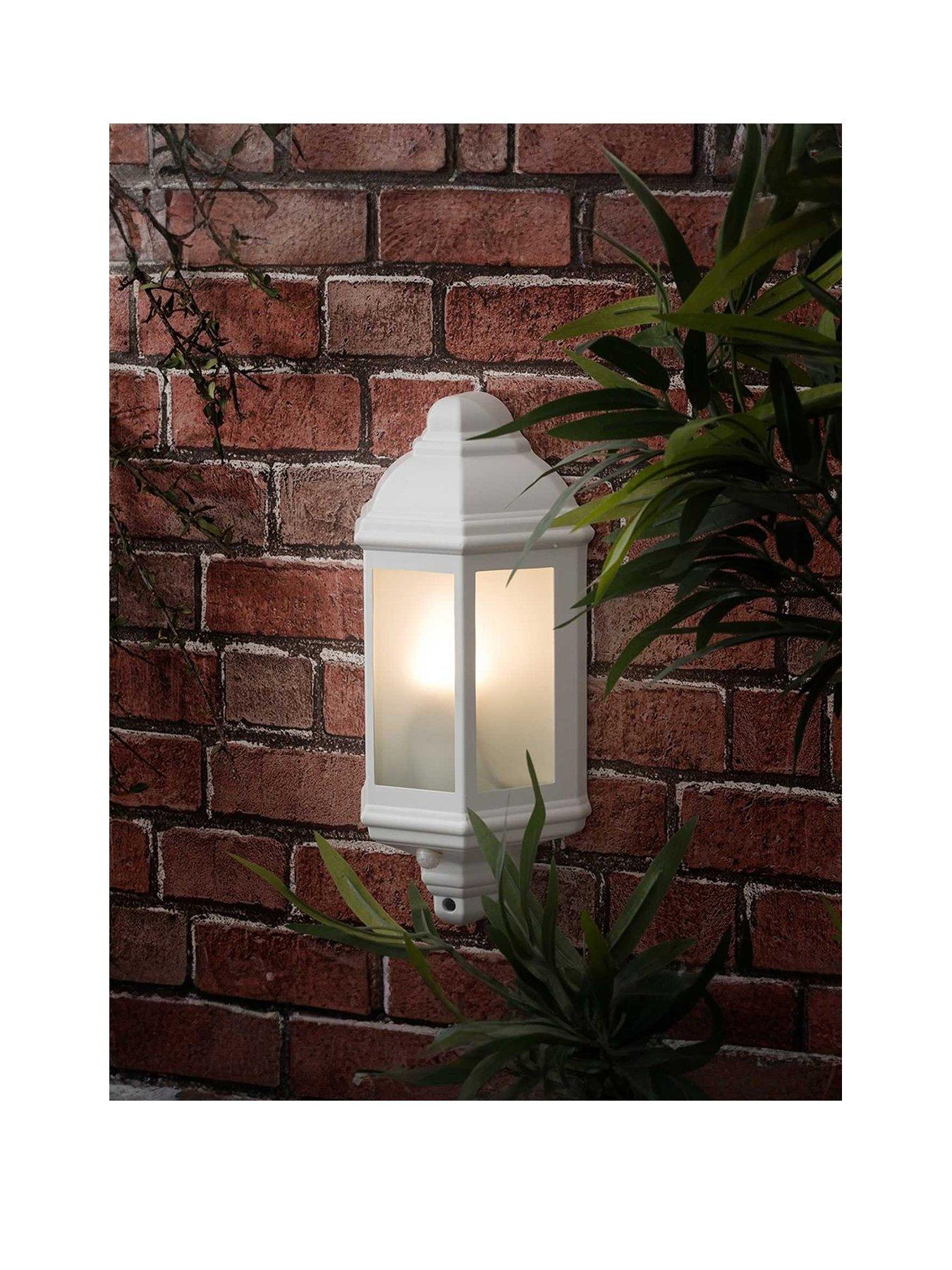 ValueLights Kayleigh Matte White IP44 Outdoor Wall PIR Lantern | Very