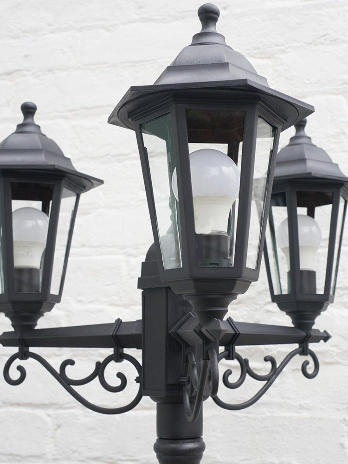 ValueLights Mayfair Black IP44 3 Way Plastic Outdoor Lamp Post | Very