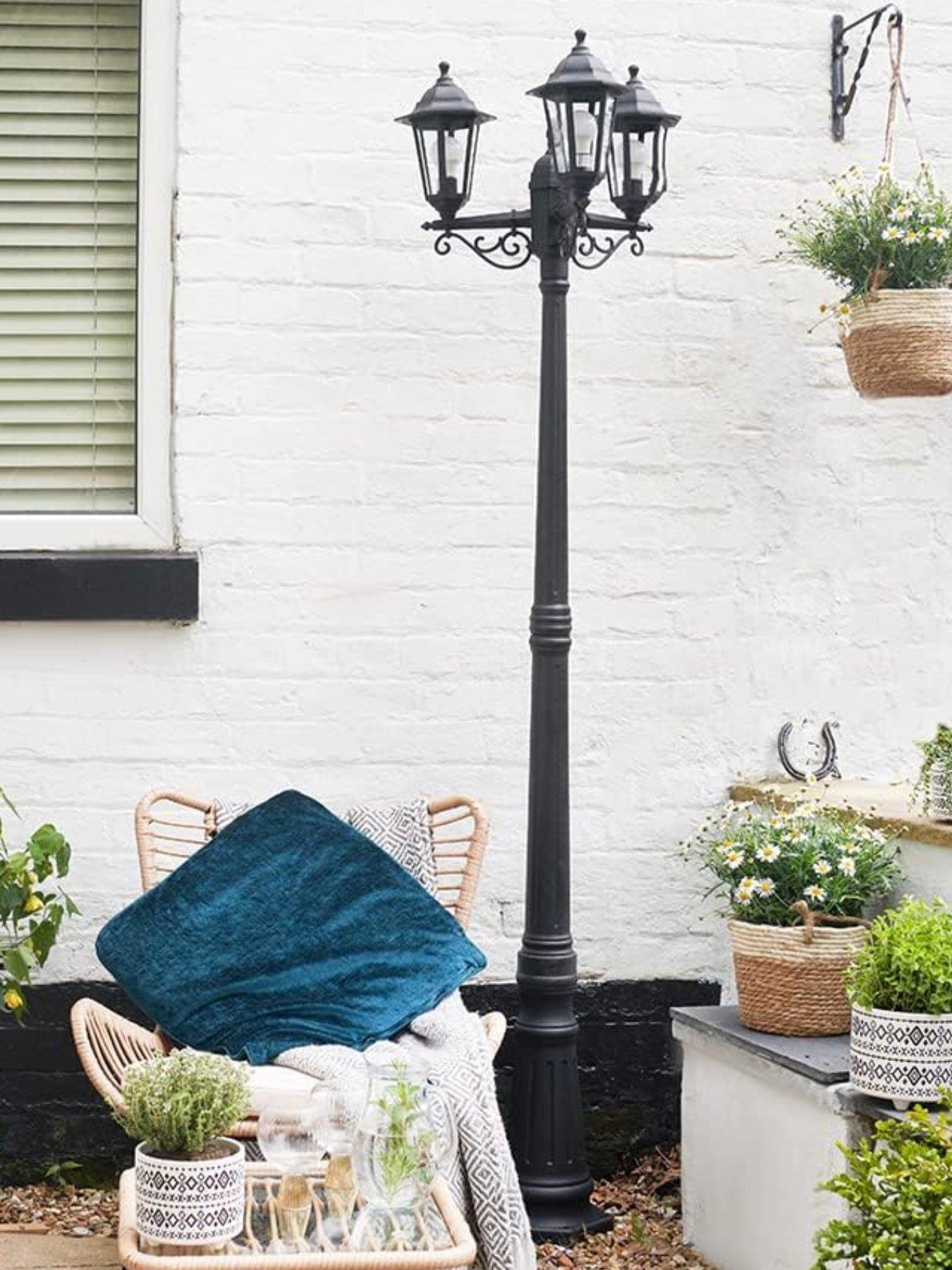 ValueLights Mayfair Black IP44 3 Way Plastic Outdoor Lamp Post | Very