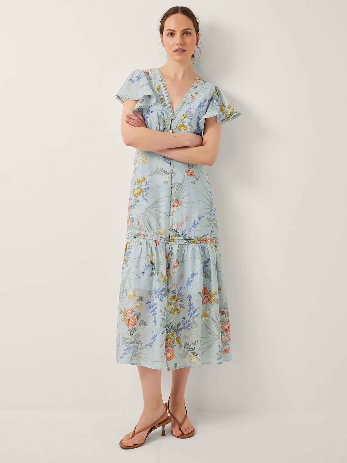 Monsoon Jesse V Neck Dress - Pale Blue | Very