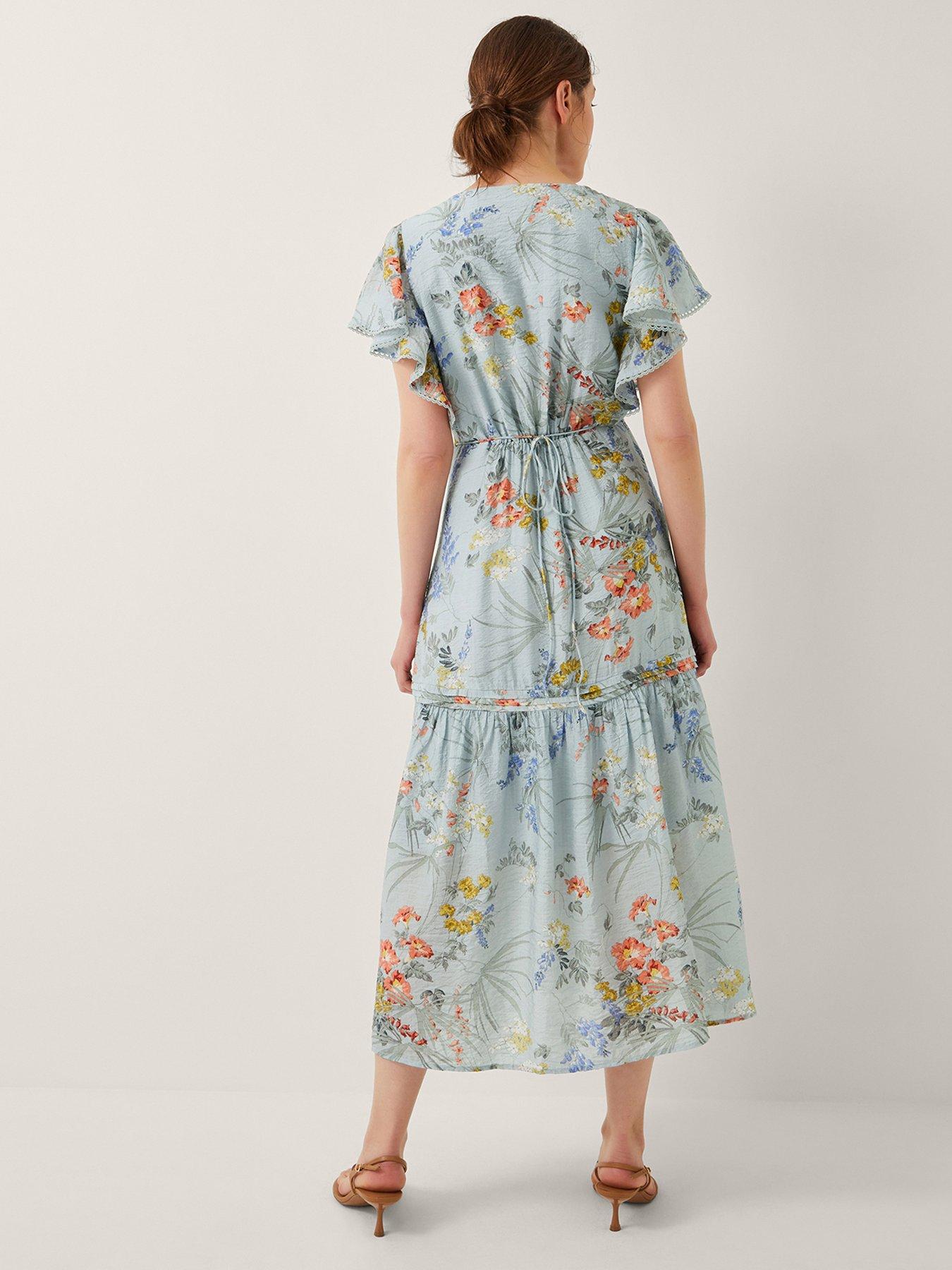 Monsoon Jesse V Neck Dress - Pale Blue | Very