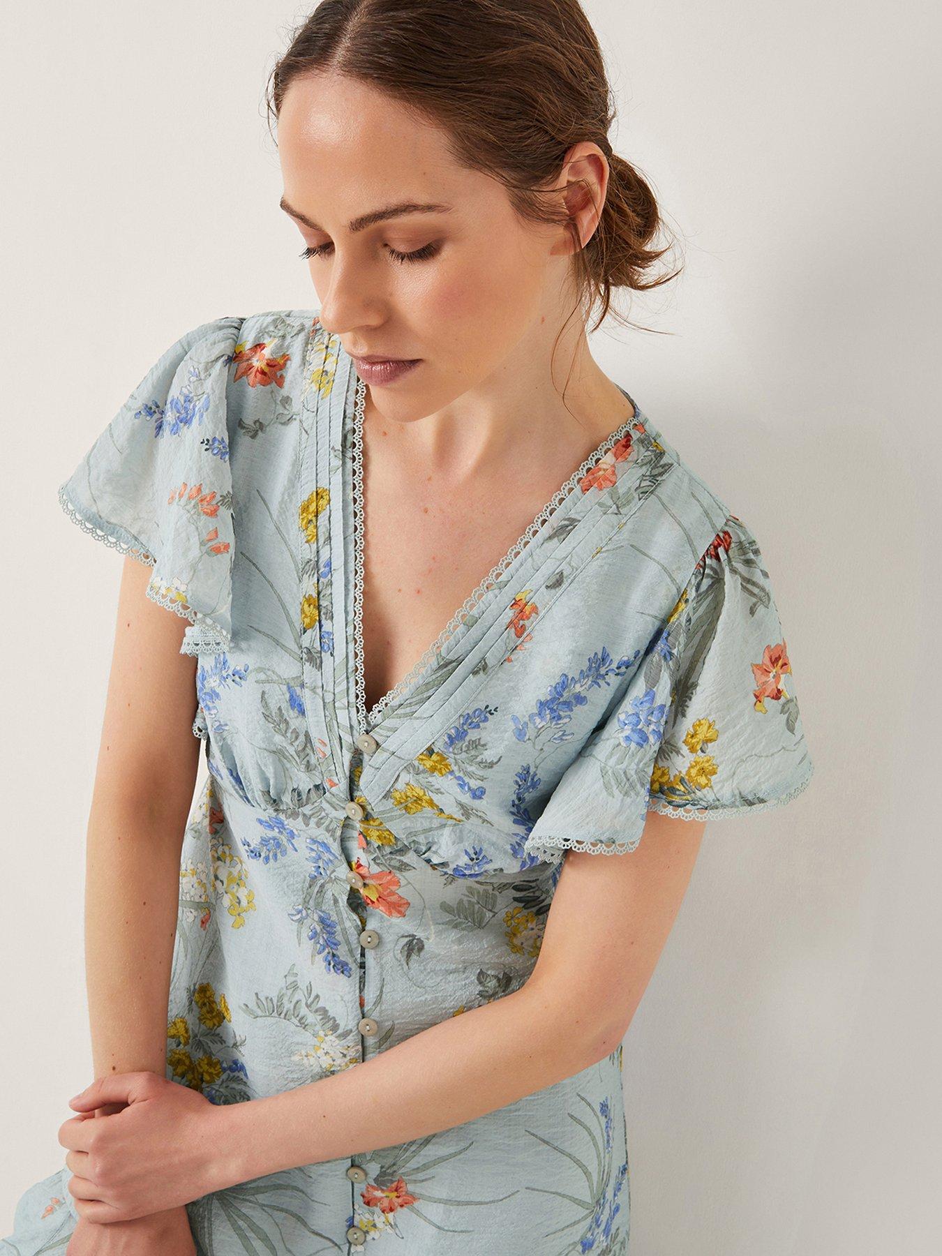 Monsoon Jesse V Neck Dress - Pale Blue | Very