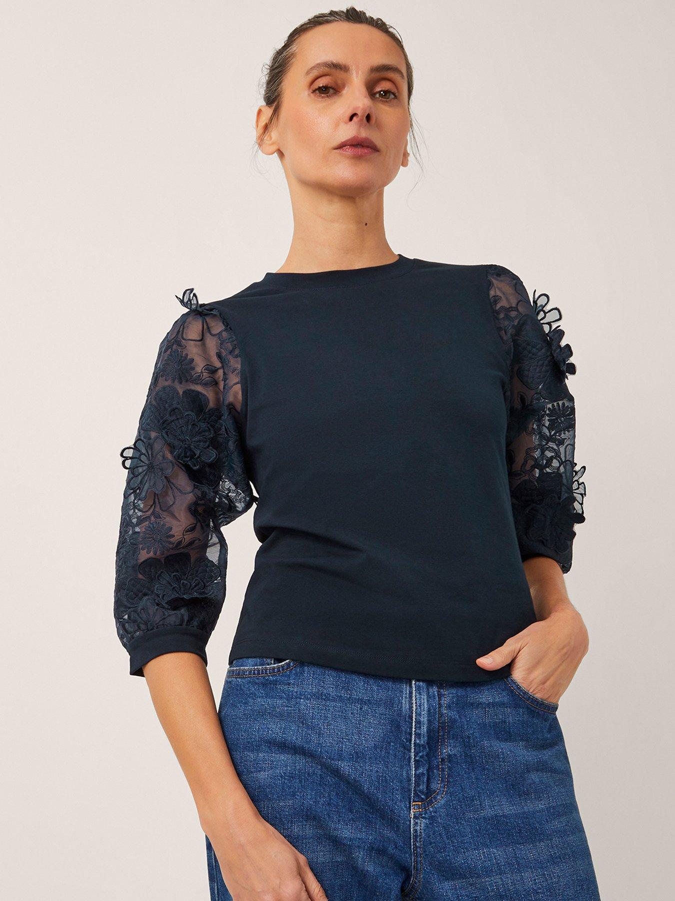 Monsoon Fi Fabric Mix Top - Navy | Very