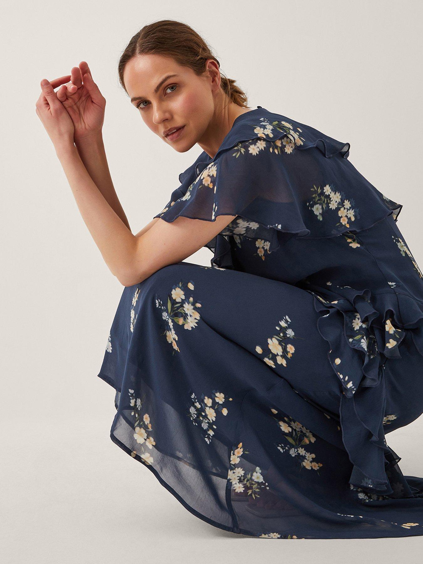 Monsoon Celeste Ruffle Dress - Navy | Very
