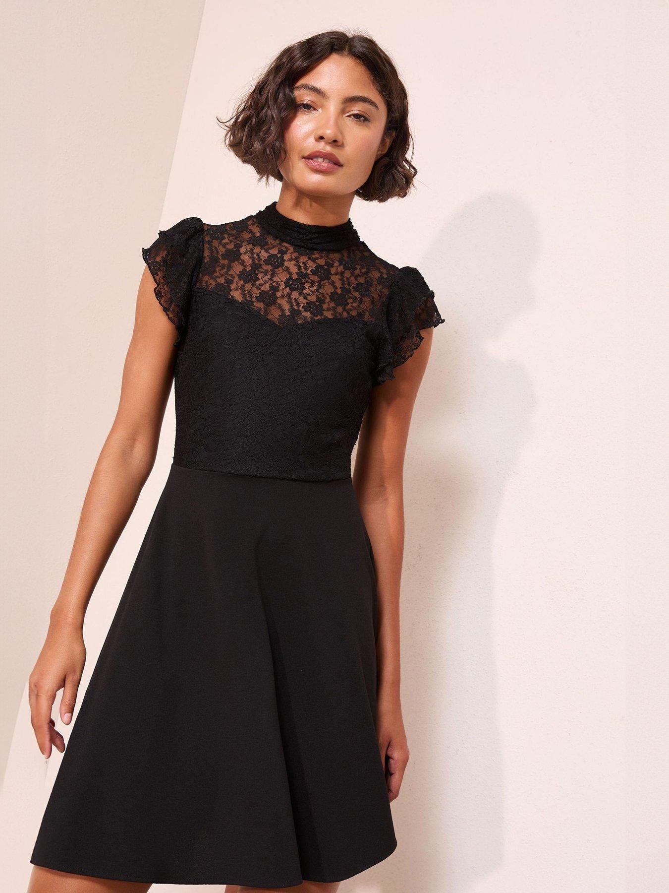Friends Like These High Neck Lace Mix Mini Dress - Black | Very