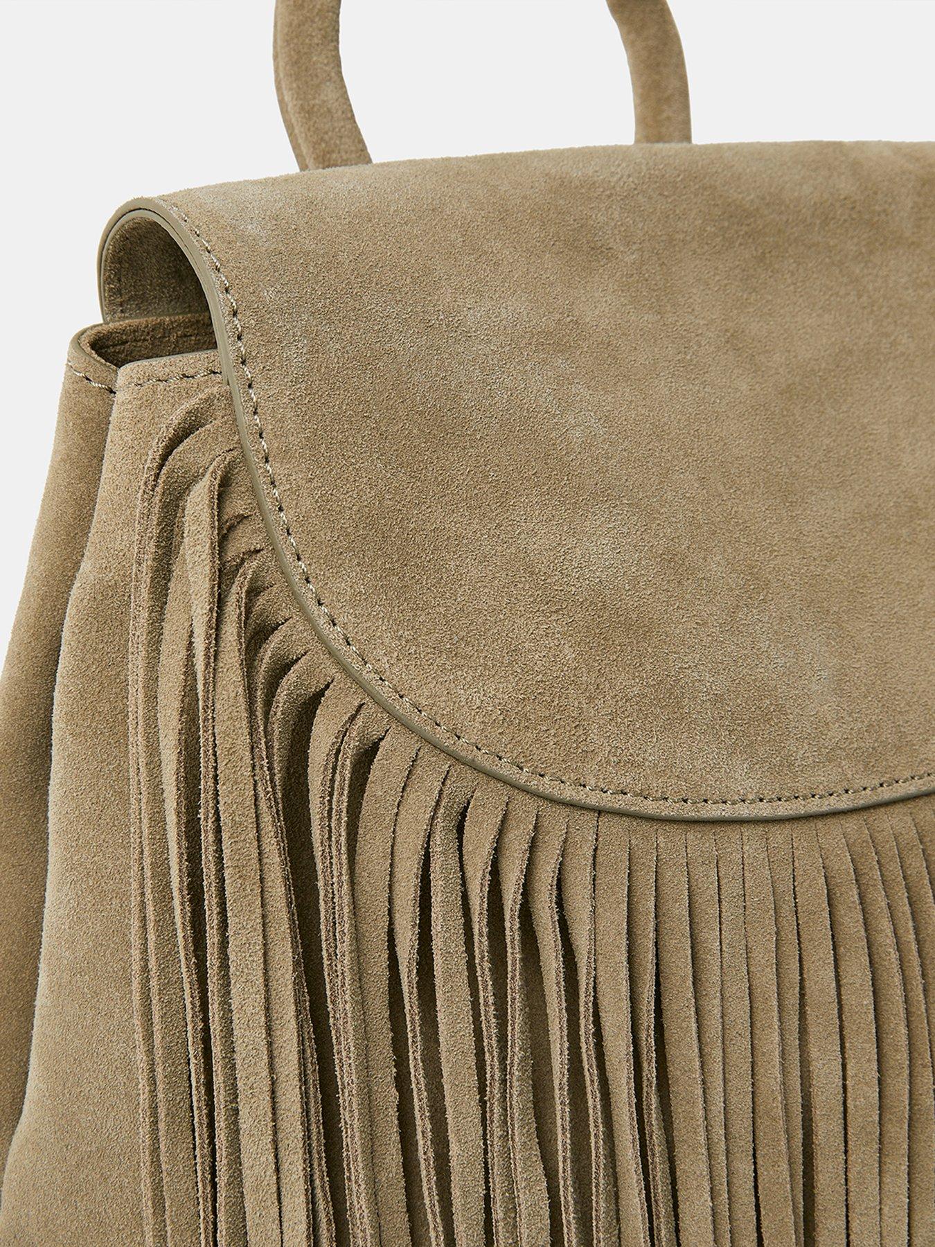 Accessorize Leather Fringe Backpack - Khaki | Very