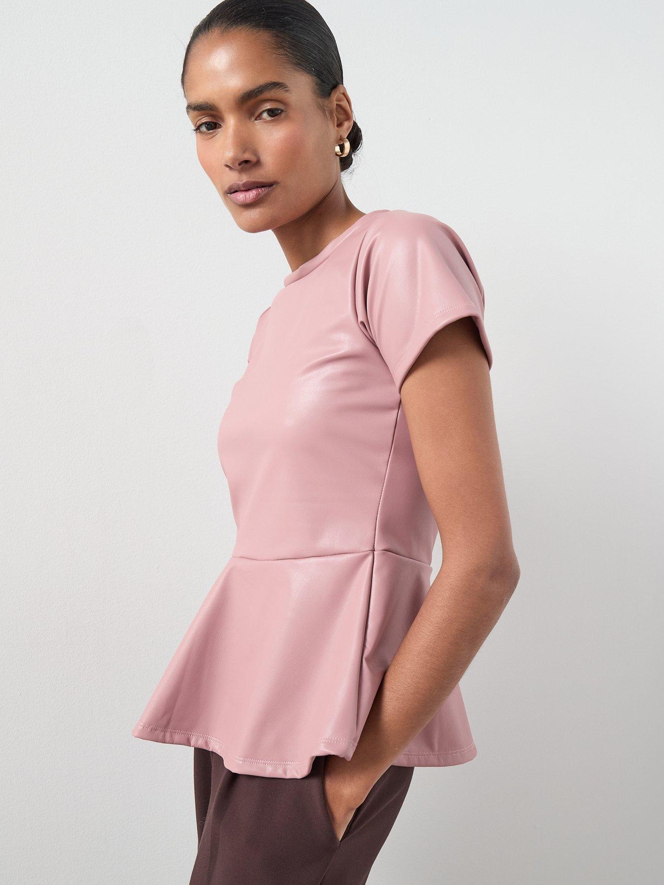 The Very Collection Pu Seam Detail Peplum Top - Pink | Very