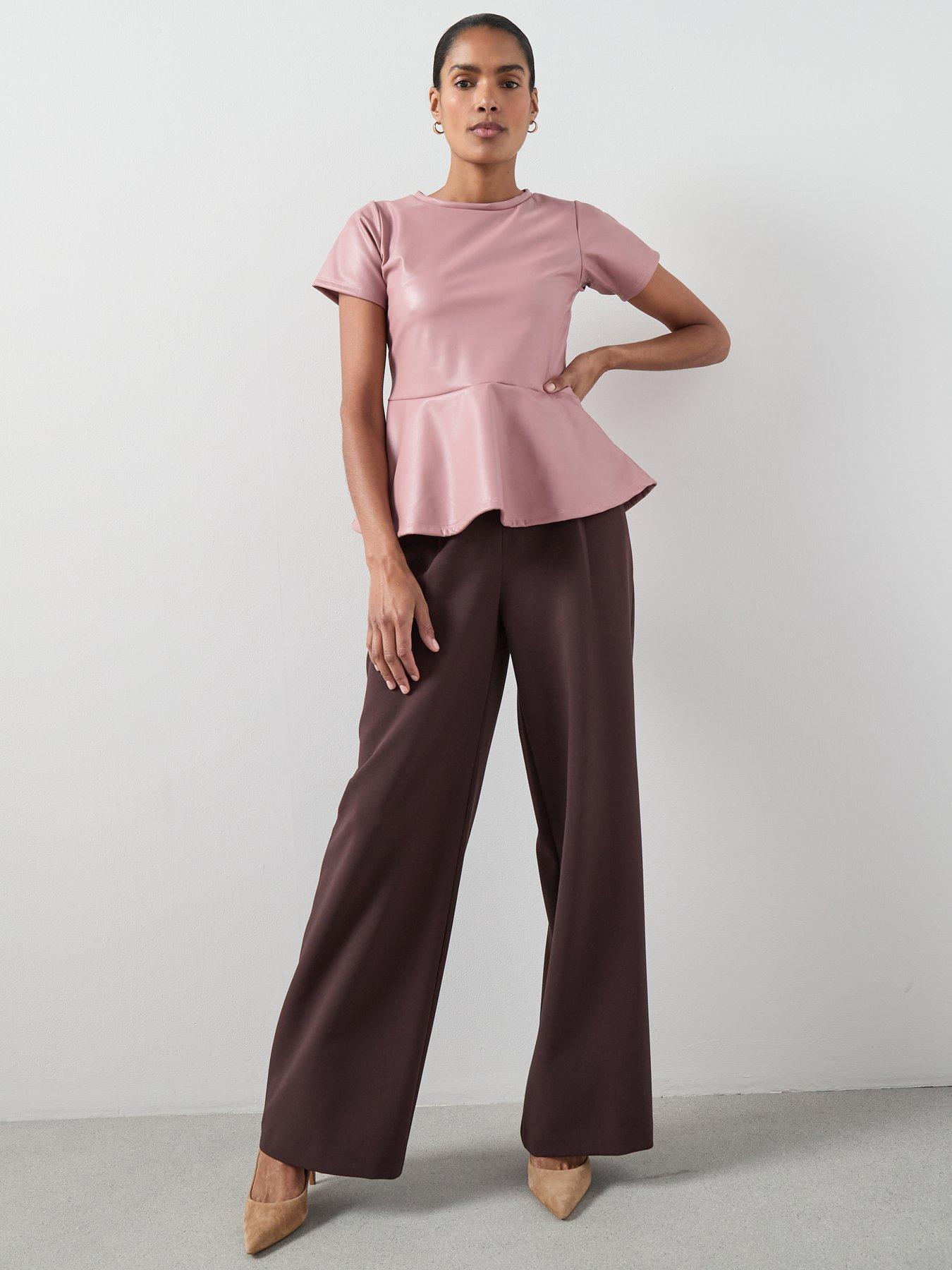 The Very Collection Pu Seam Detail Peplum Top - Pink | Very