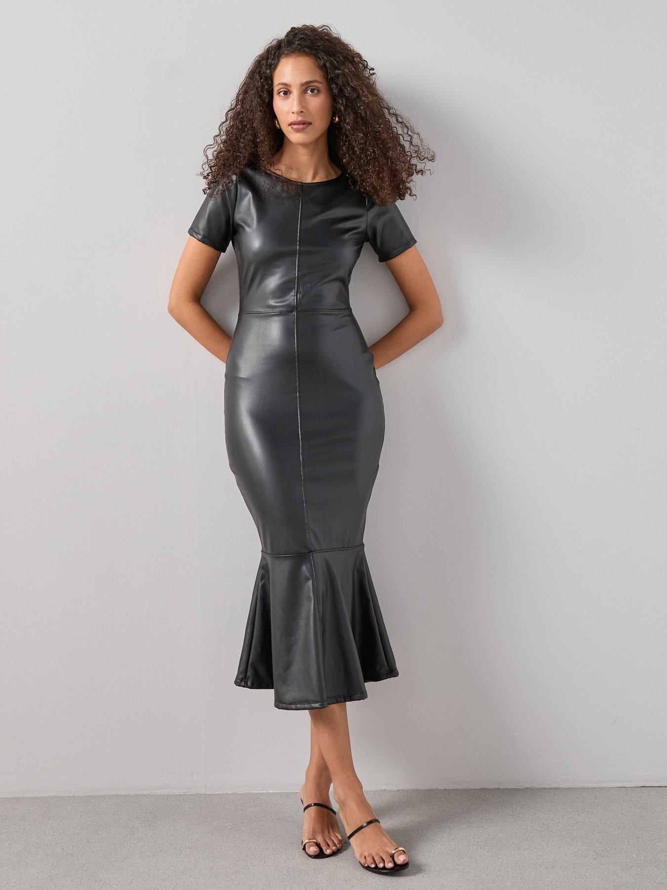 The Very Collection Pu Peplum Midaxi Dress - Black | Very