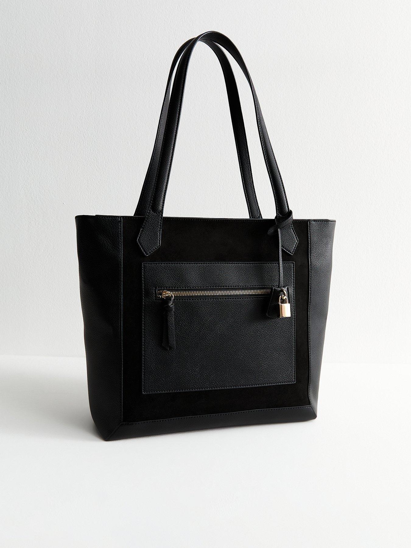 New Look Faux Leather And Suede Lock Charm Tote Bag - Black | Very