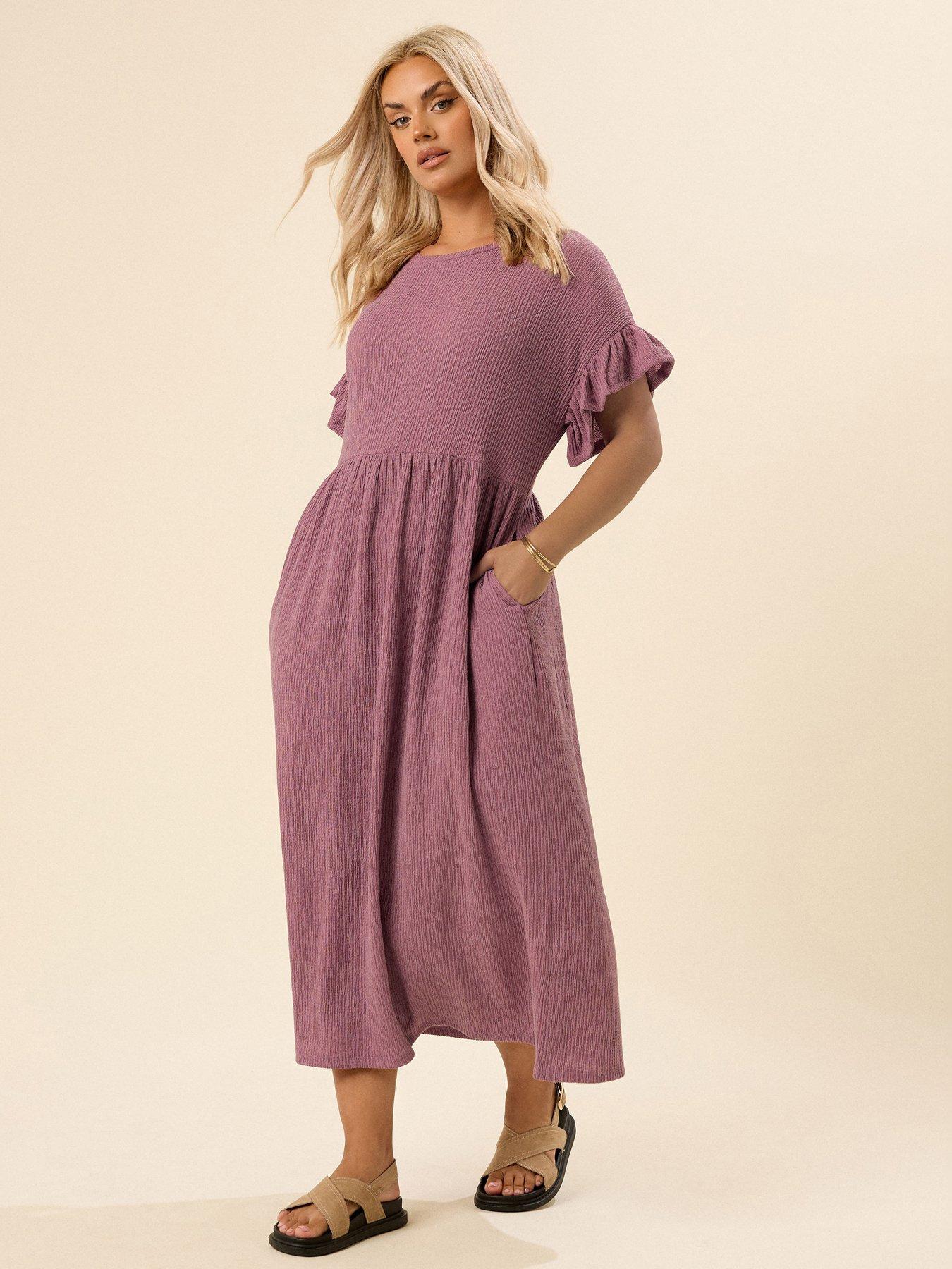 Yours Curve Jersey Frill Texture Dress - Pink | Very