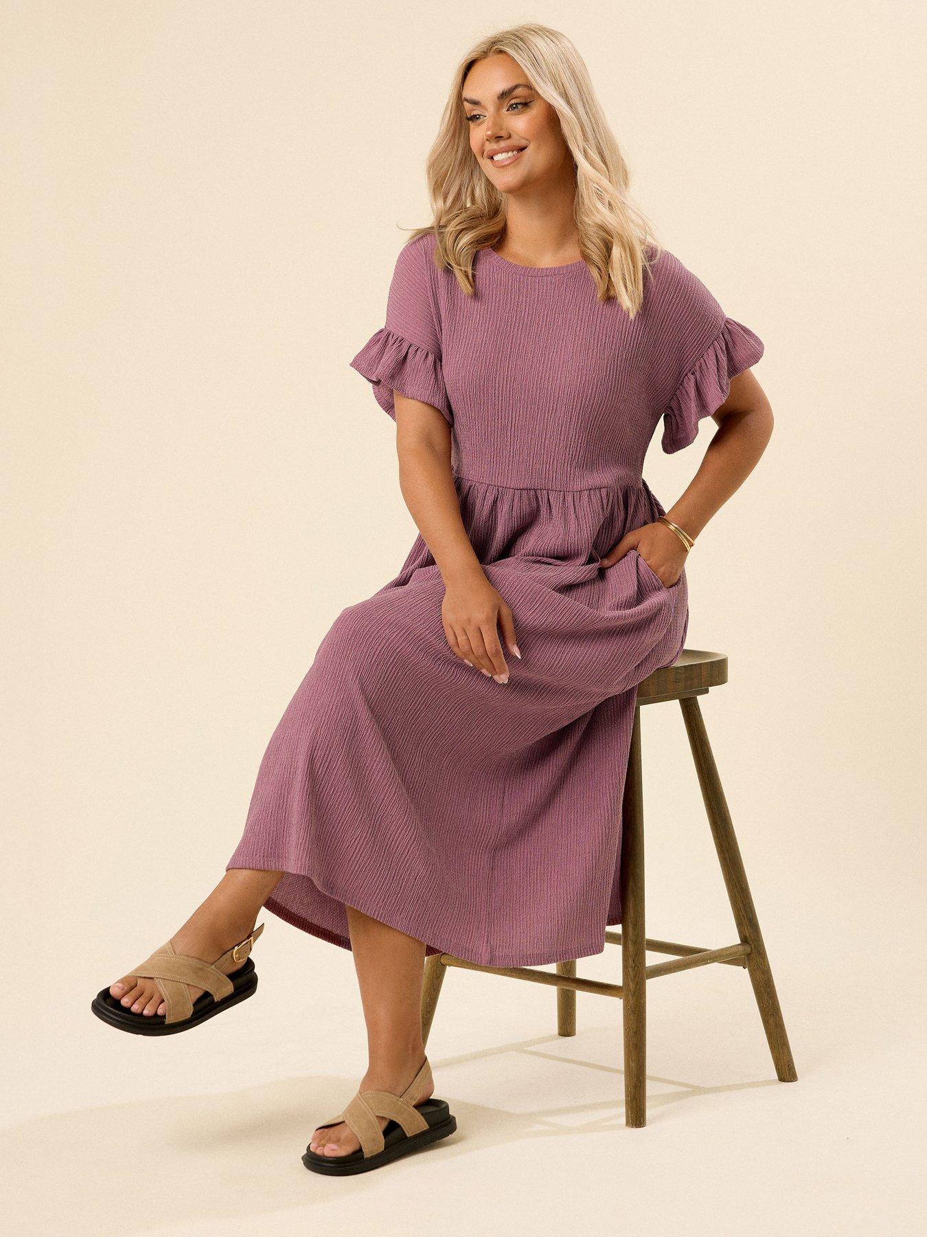 Yours Curve Jersey Frill Texture Dress - Pink | Very