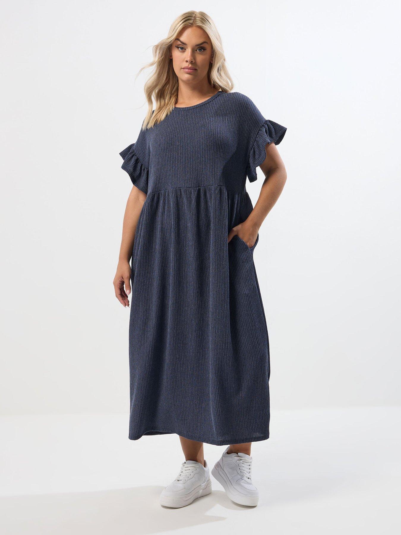 Yours Curve Jersey Frill Texture Dress - Blue | Very