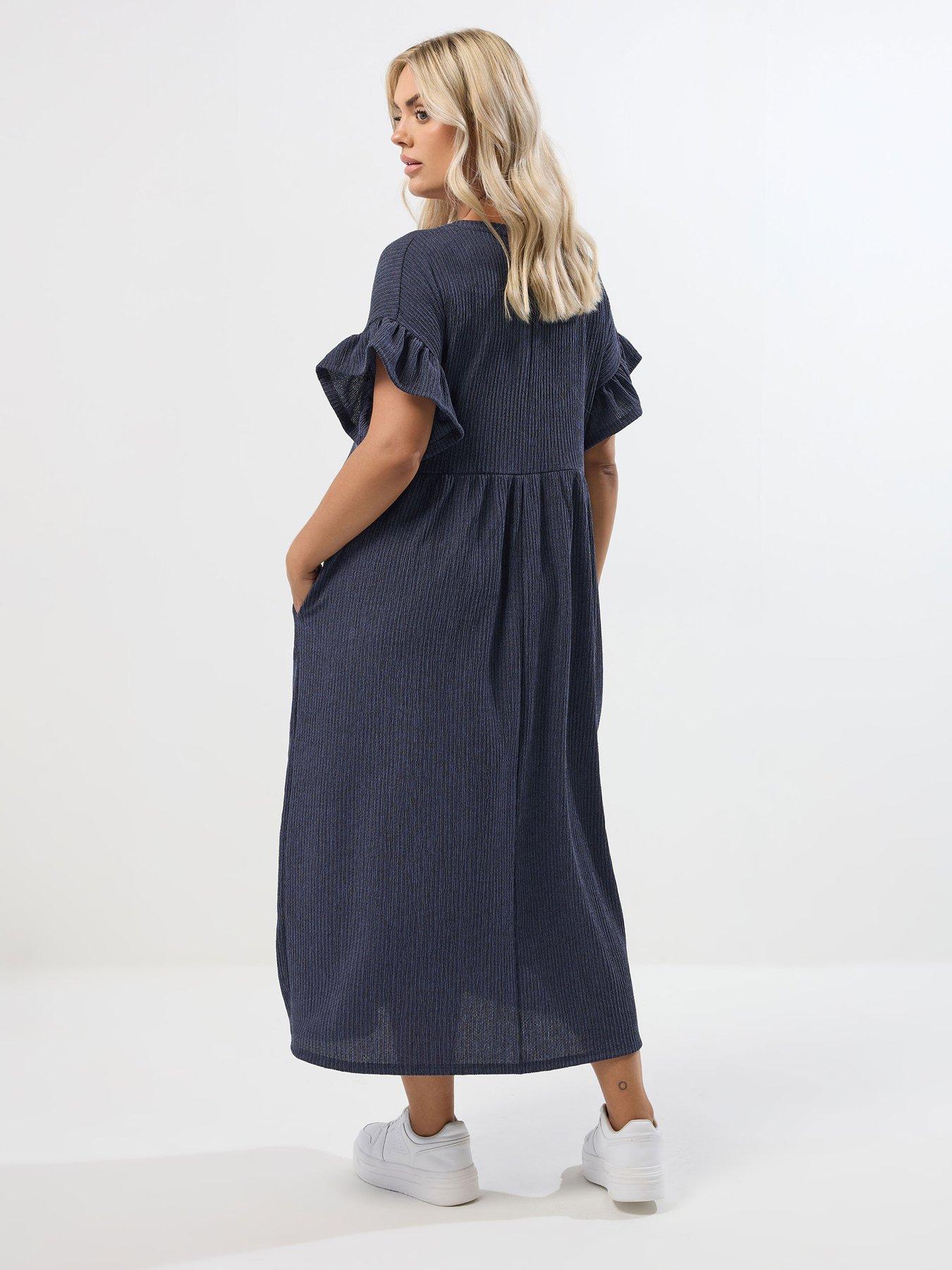 Yours Curve Jersey Frill Texture Dress - Blue | Very