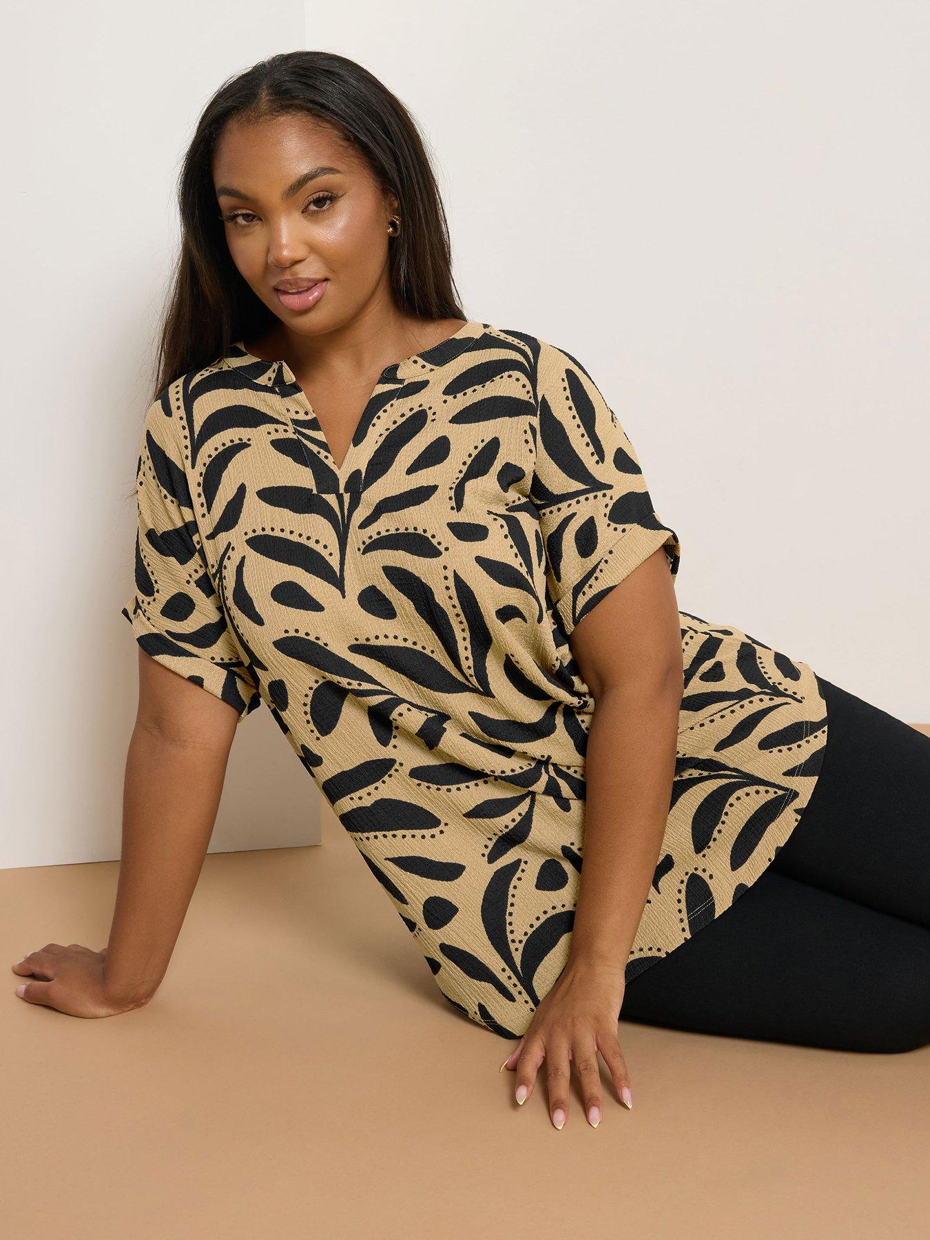 Yours Curve Notch Neck Texture Top - Natural | Very