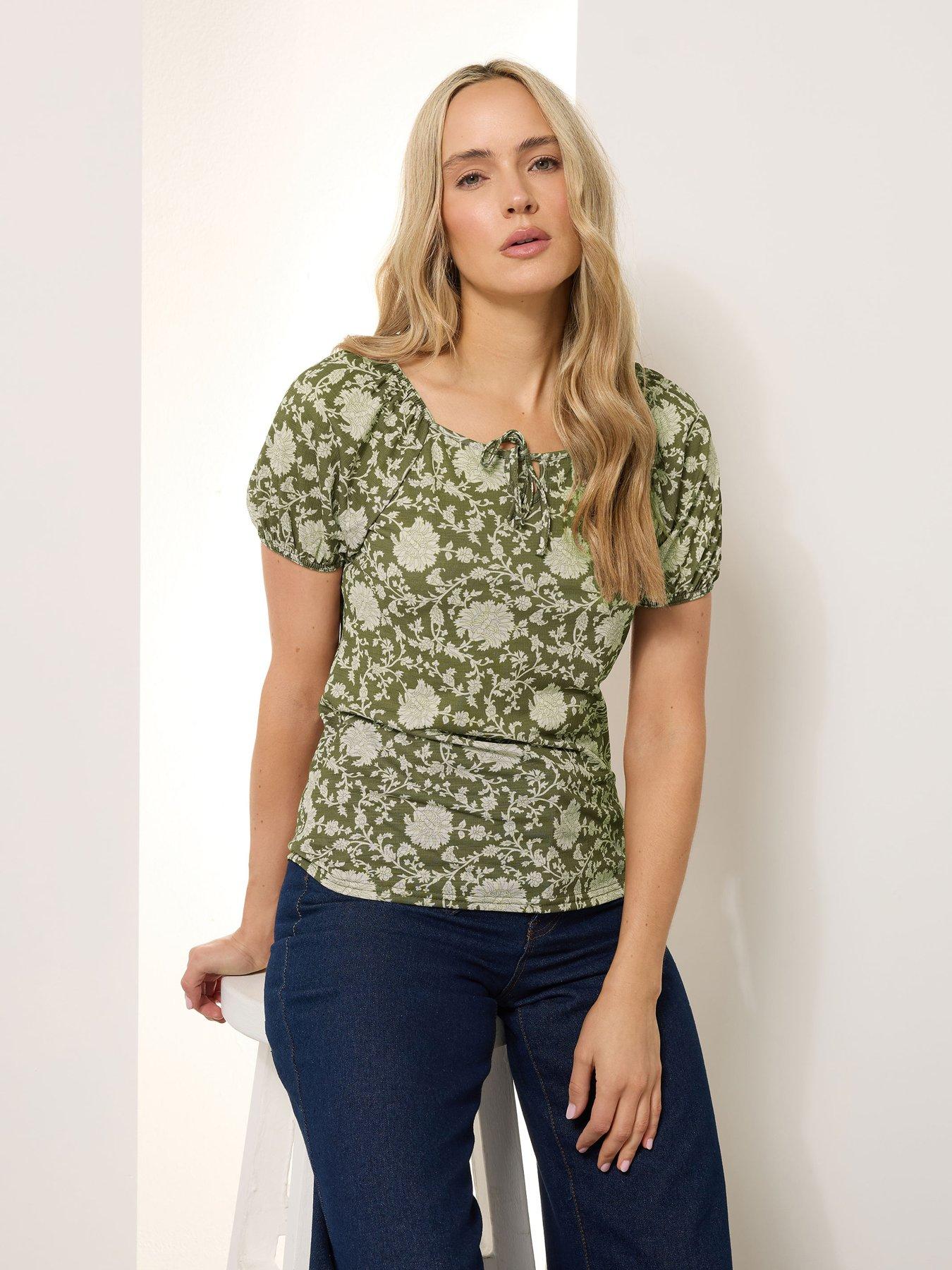 Long Tall Sally Tall Floral Textured Gypsy Top - Green | Very