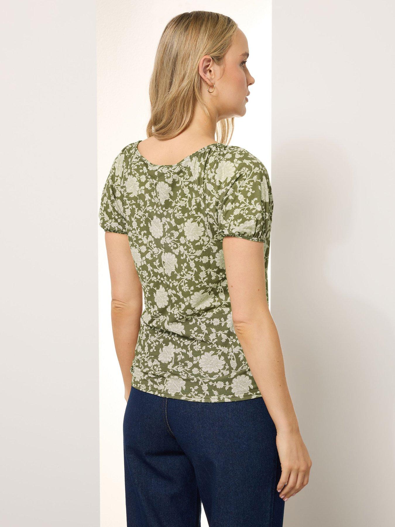 Long Tall Sally Tall Floral Textured Gypsy Top - Green | Very