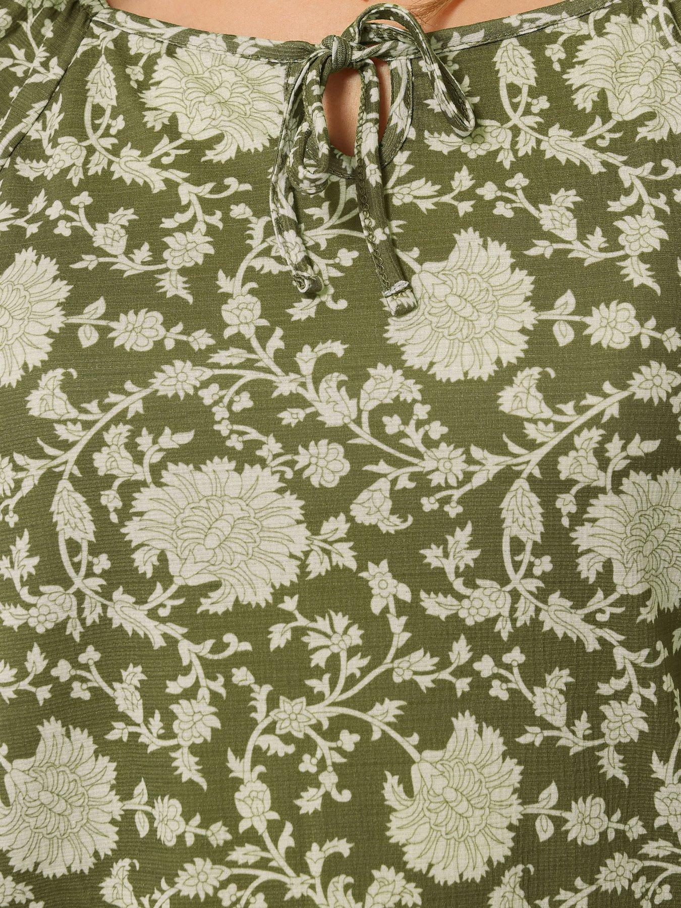 Long Tall Sally Tall Floral Textured Gypsy Top - Green | Very